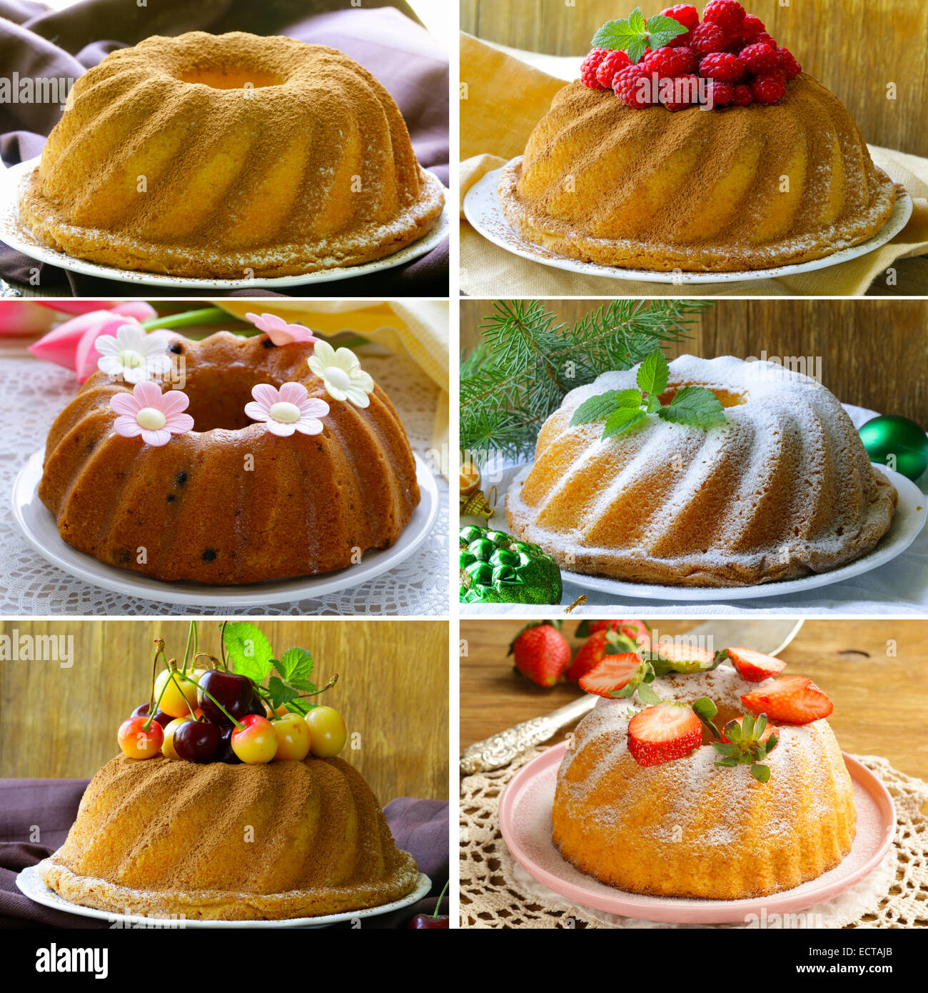collage of different kinds of round cake Stock Photo - Alamy
