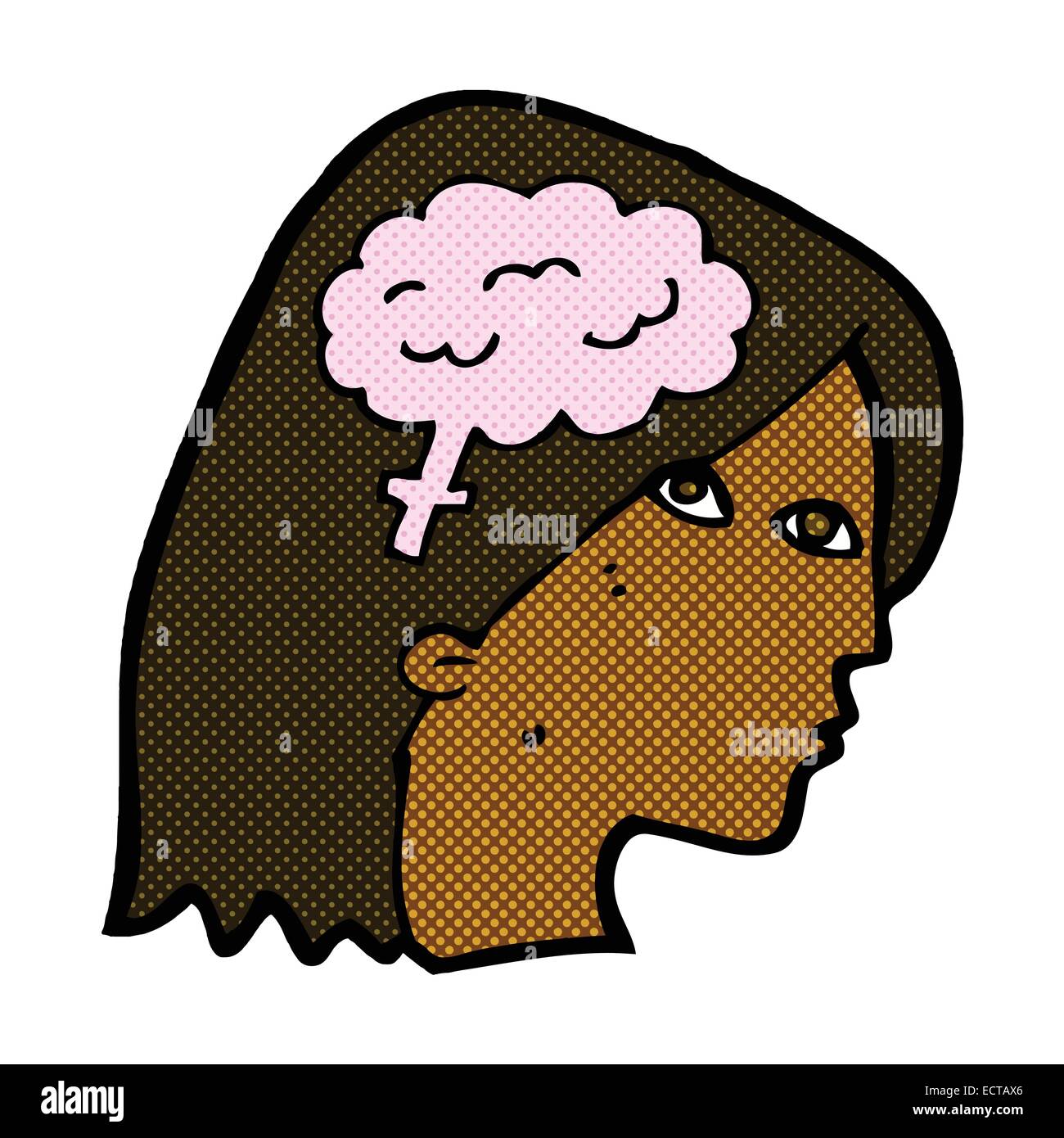 retro comic book style cartoon female head with brain symbol Stock ...
