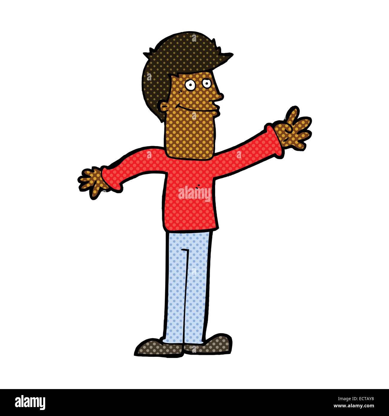 retro comic book style cartoon happy man waving Stock Vector Image ...