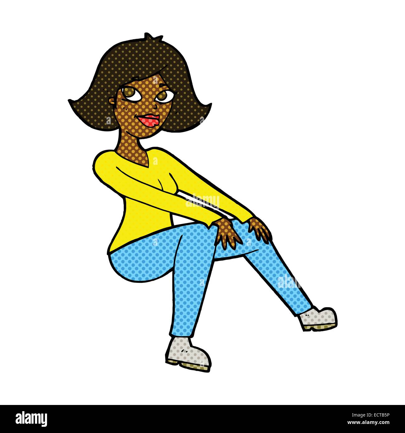 retro comic book style cartoon happy woman sitting Stock Vector Image ...