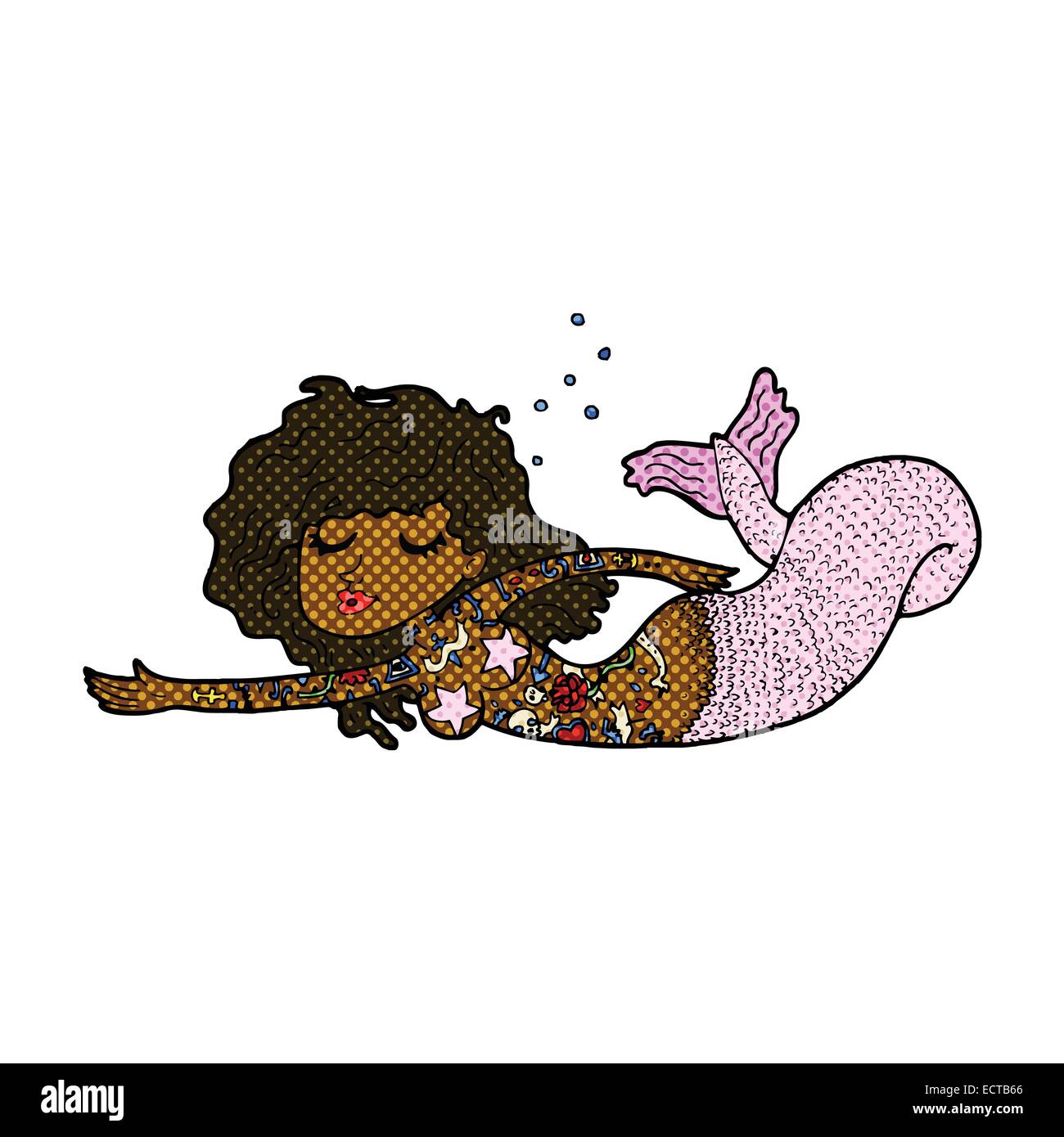 retro comic book style cartoon mermaid with tattoos Stock Vector Image ...