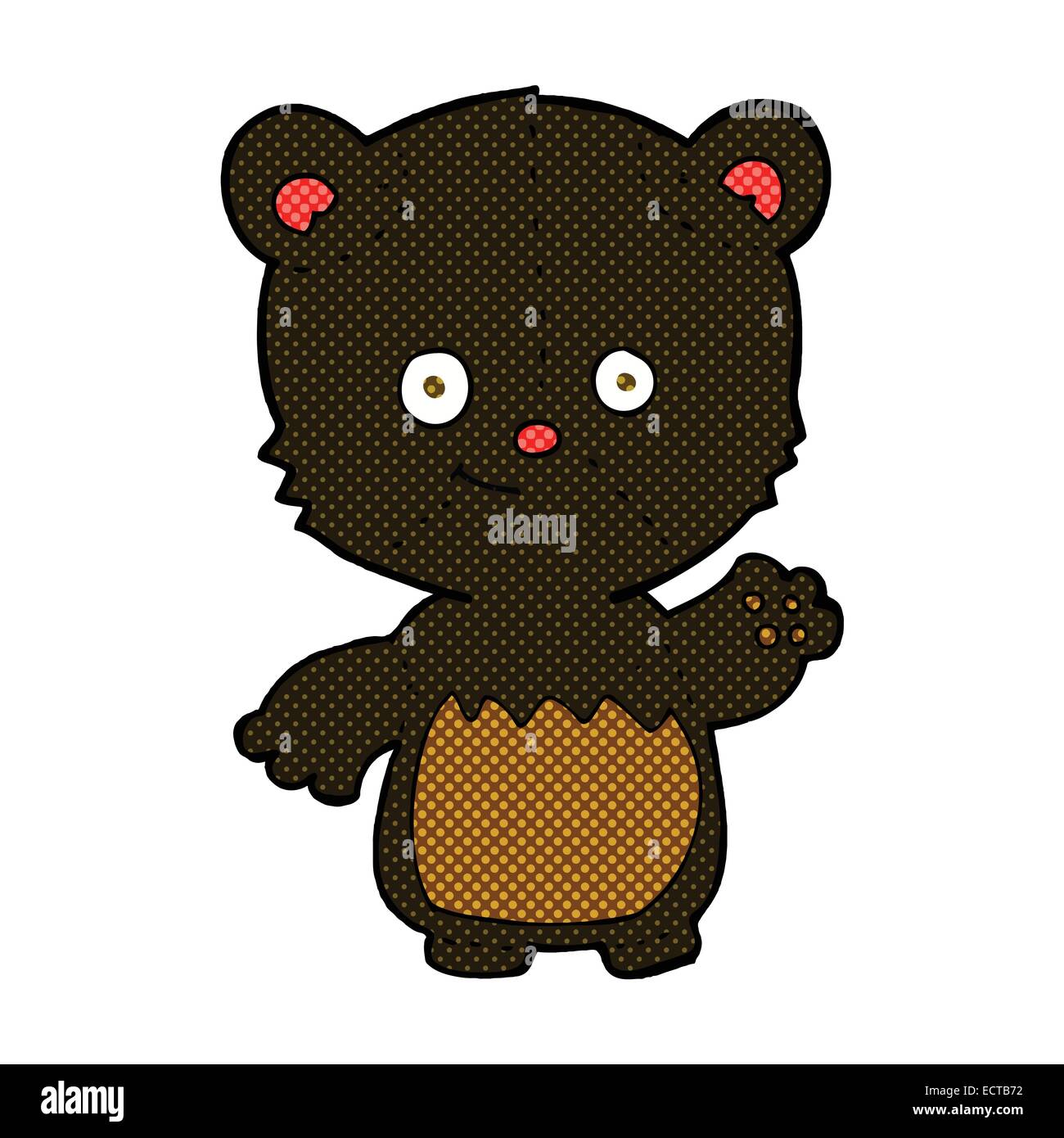 retro comic book style cartoon little black bear waving Stock Vector ...