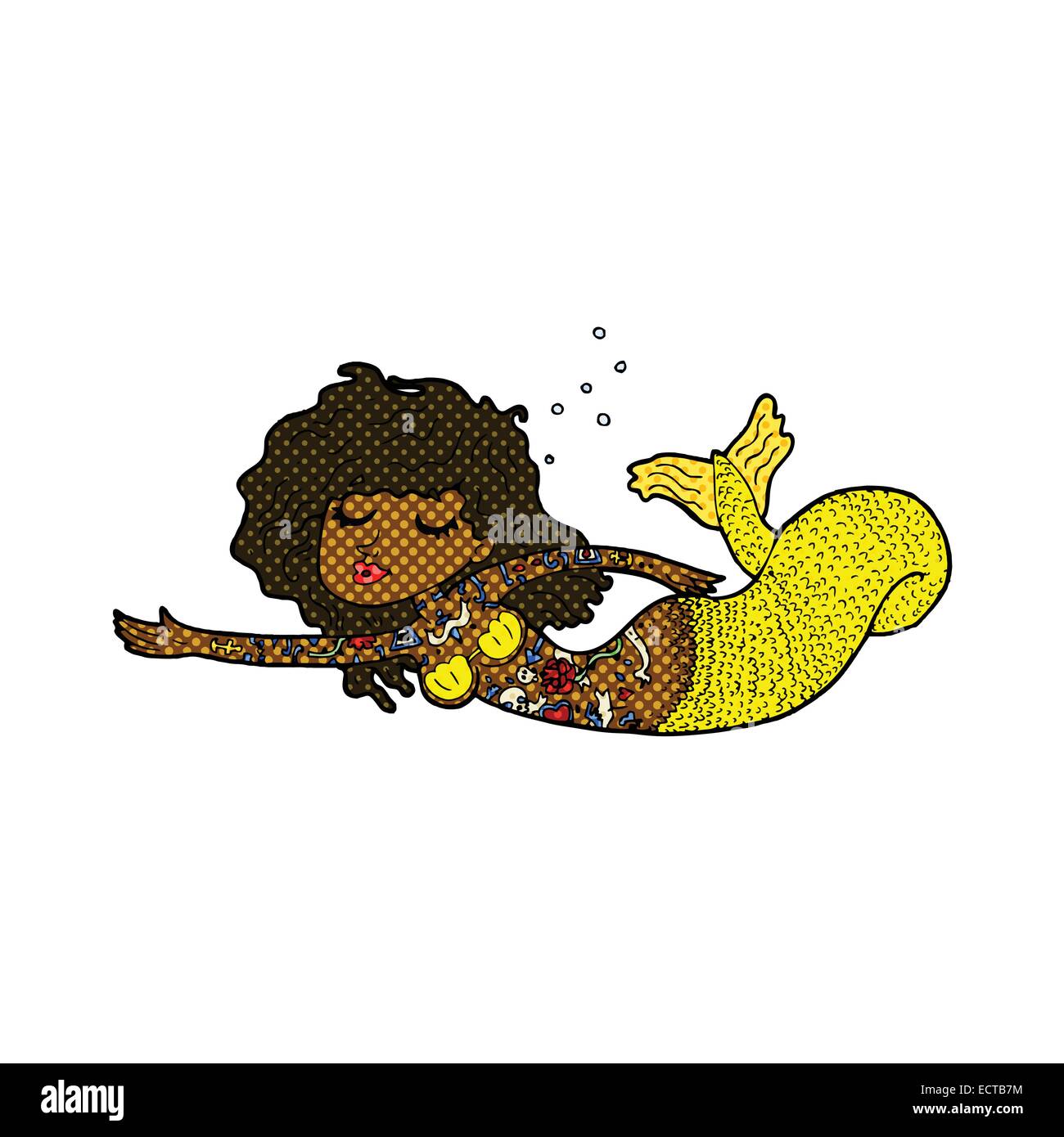 retro comic book style cartoon mermaid covered in tattoos Stock Vector ...