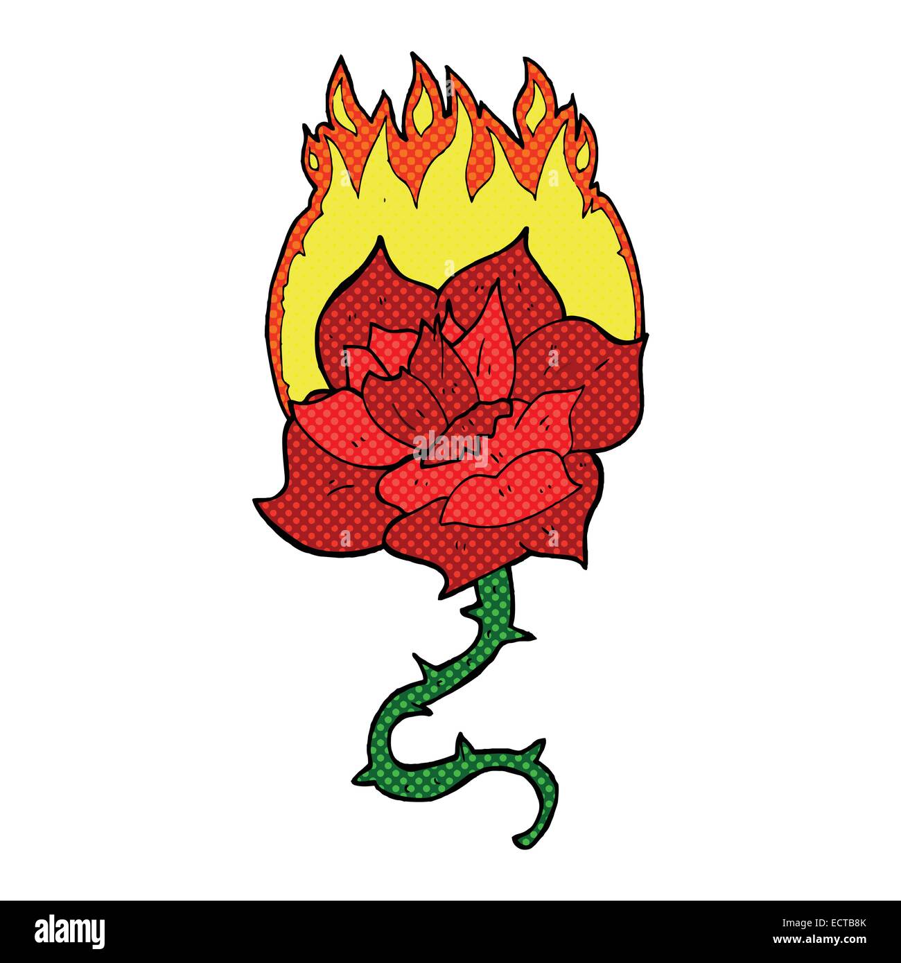 retro comic book style cartoon flaming rose tattoo Stock Vector Image ...
