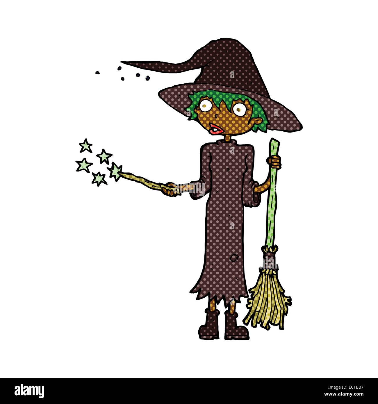 retro comic book style cartoon witch casting spell Stock Vector Image ...