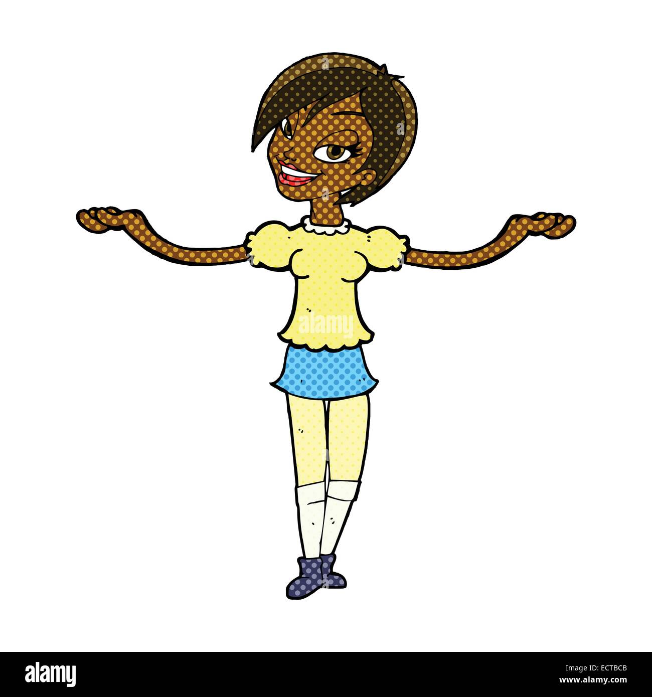 retro comic book style cartoon woman making open arm gesture Stock ...