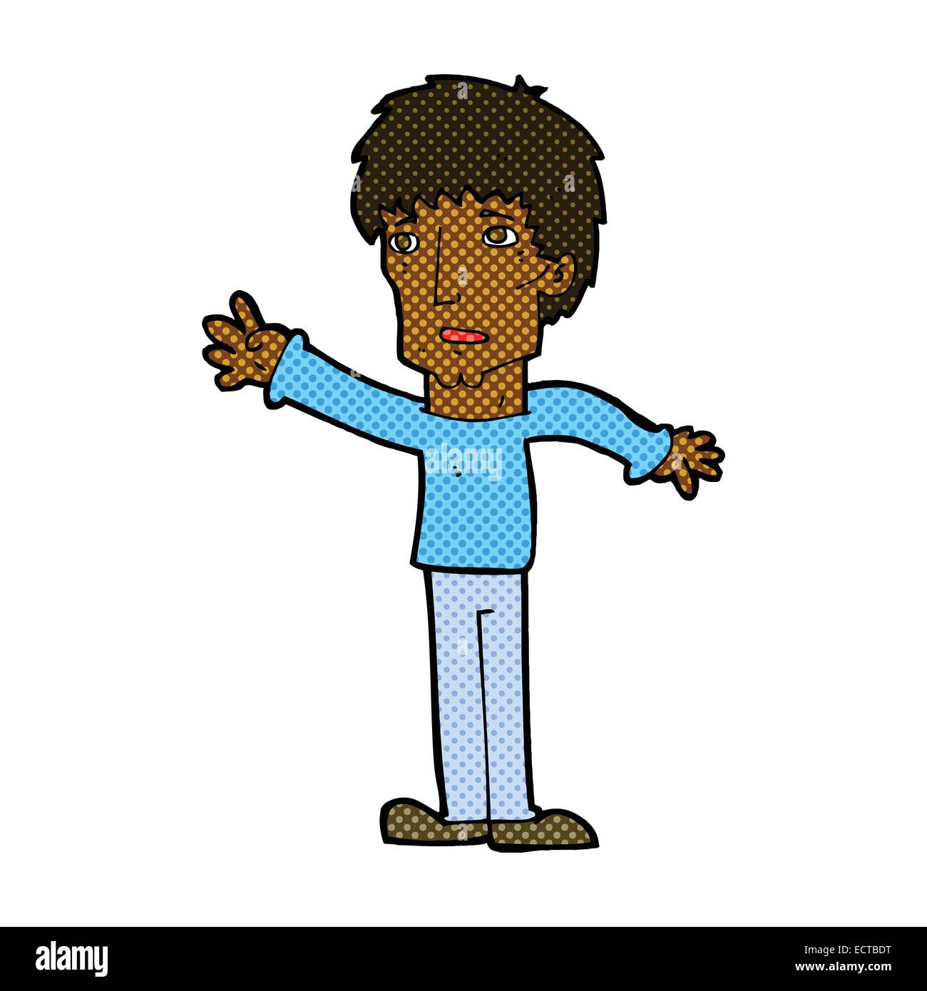 retro comic book style cartoon worried man reaching out Stock Vector ...