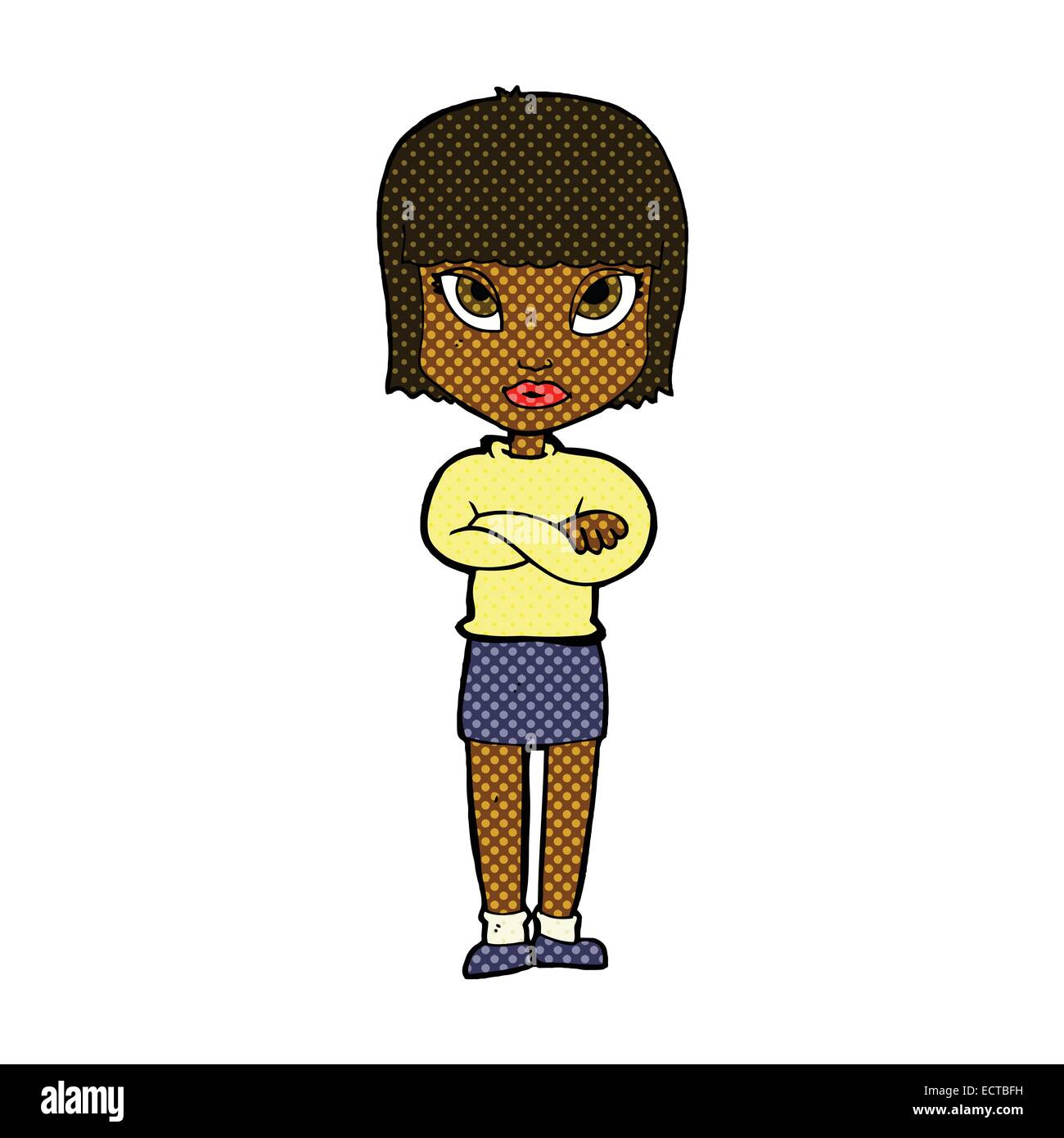 retro comic book style cartoon woman with crossed arms Stock Vector ...