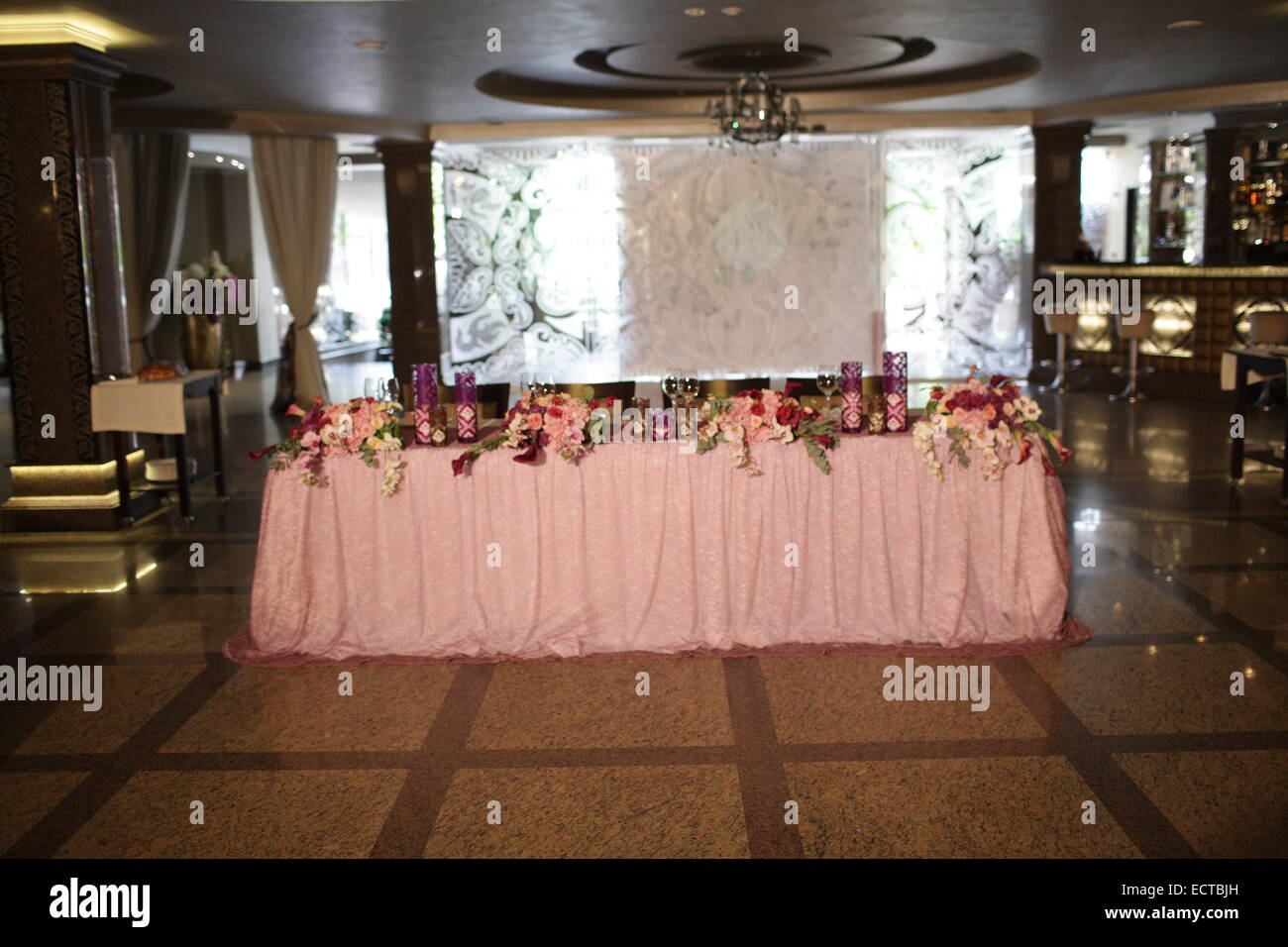 Wedding served decorated tables Stock Photo - Alamy