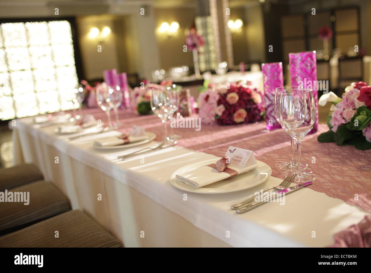 Wedding served decorated tables Stock Photo - Alamy