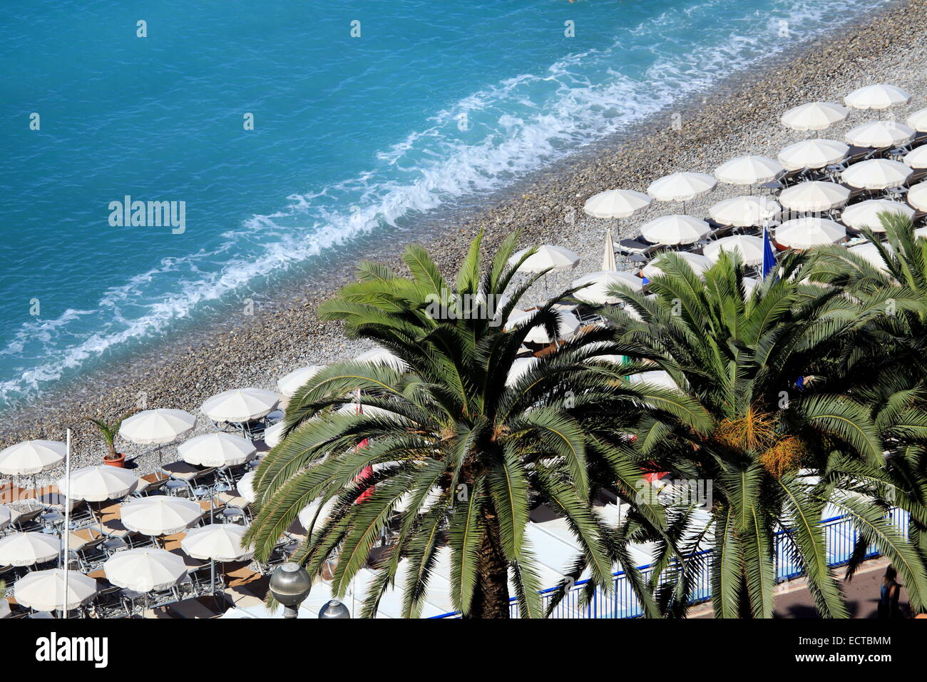 Top view above the private beach of Nice city called "Castel beach ...