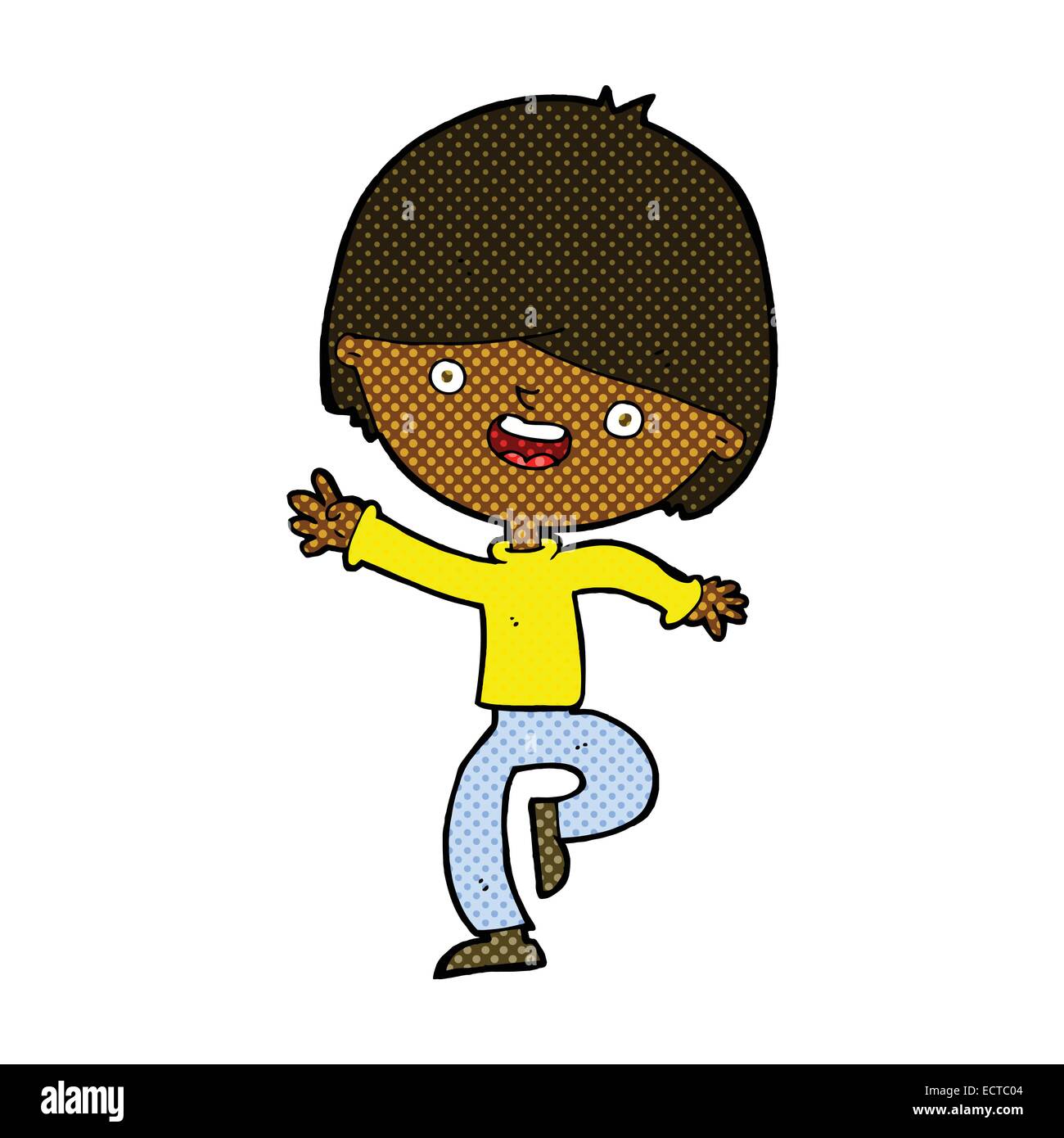 retro comic book style cartoon happy boy dancing Stock Vector Image ...