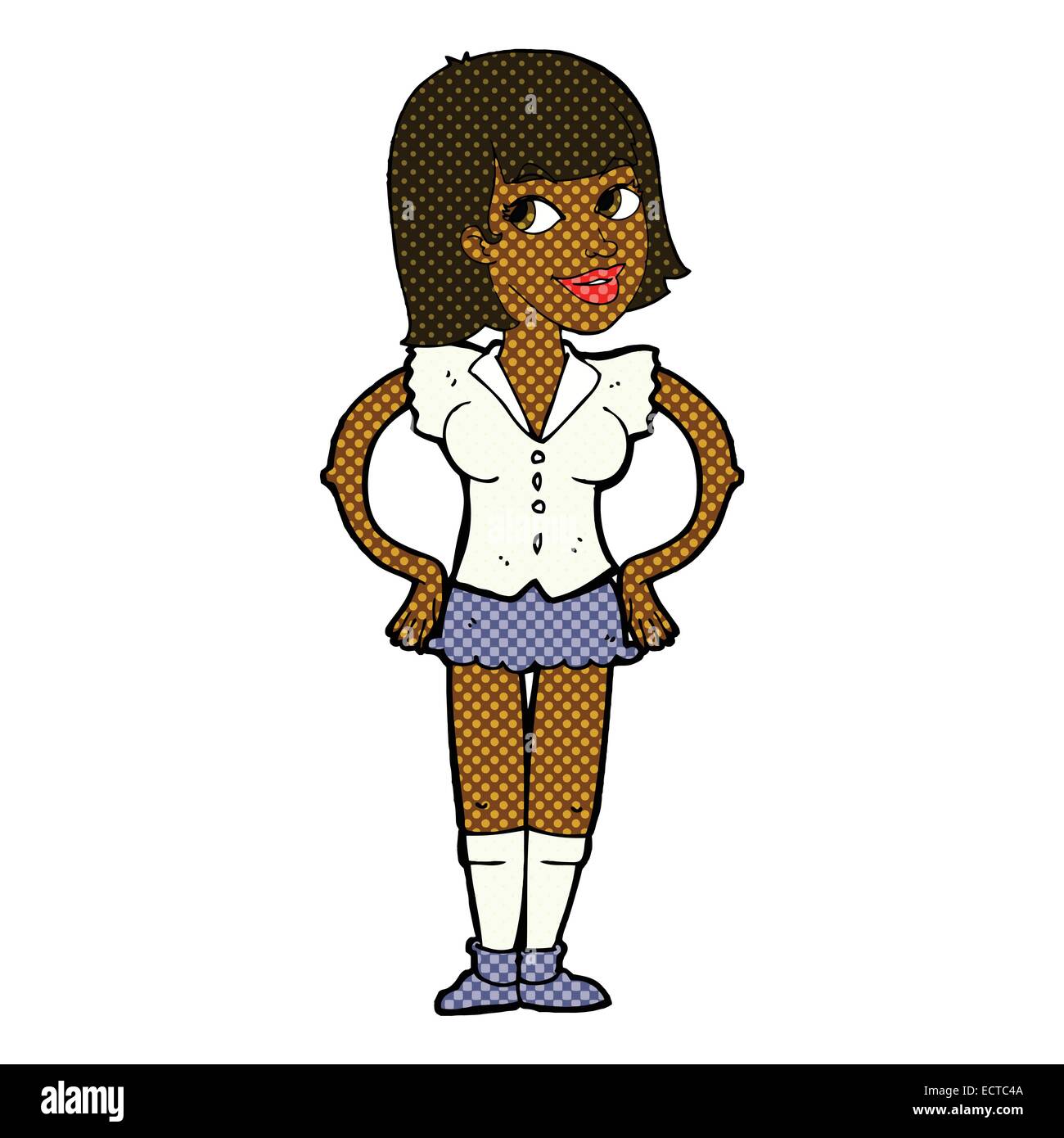 retro comic book style cartoon woman with hands on hips Stock Vector ...