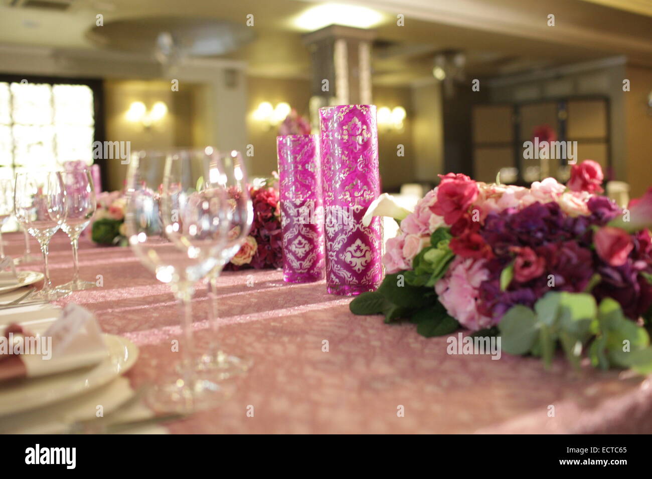 Wedding served decorated tables Stock Photo - Alamy