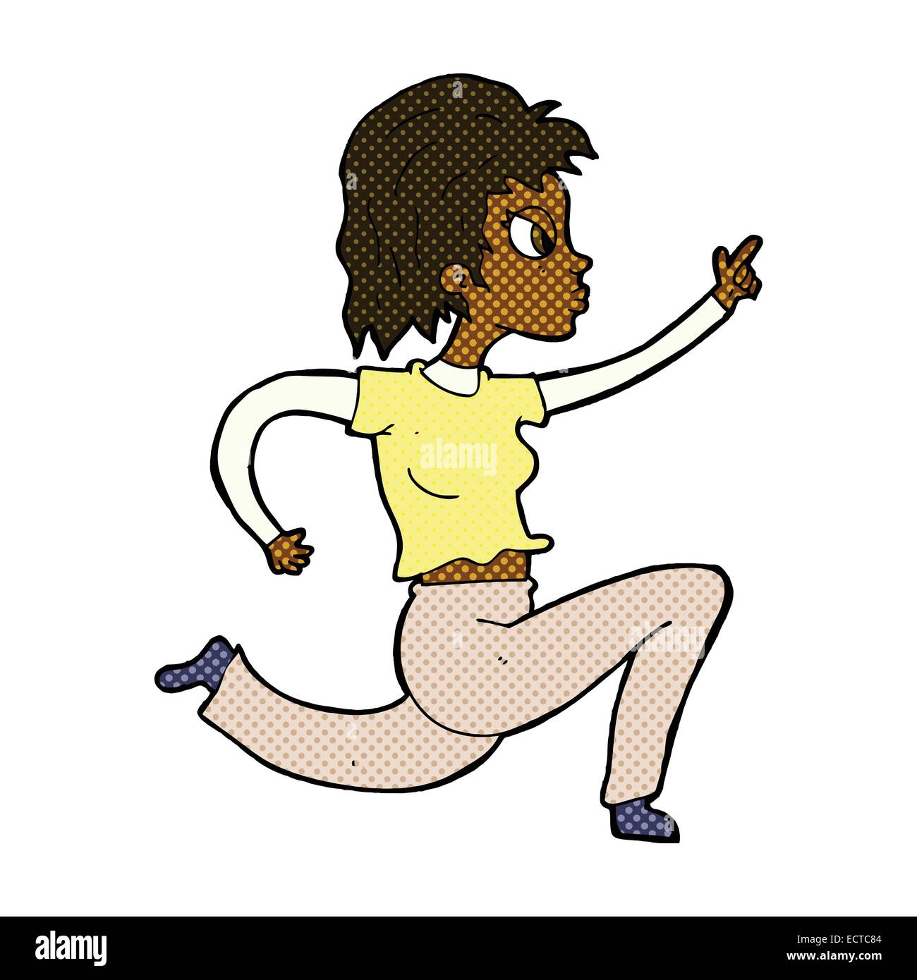 retro comic book style cartoon woman running and pointing Stock Vector ...
