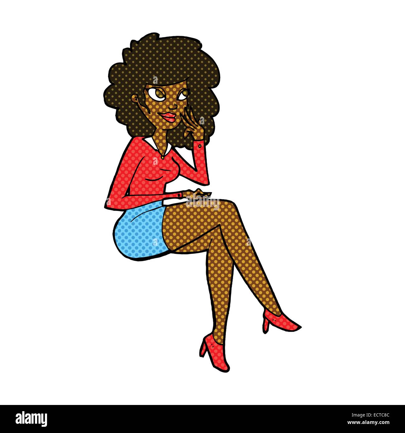 retro comic book style cartoon office woman sitting Stock Vector Image ...