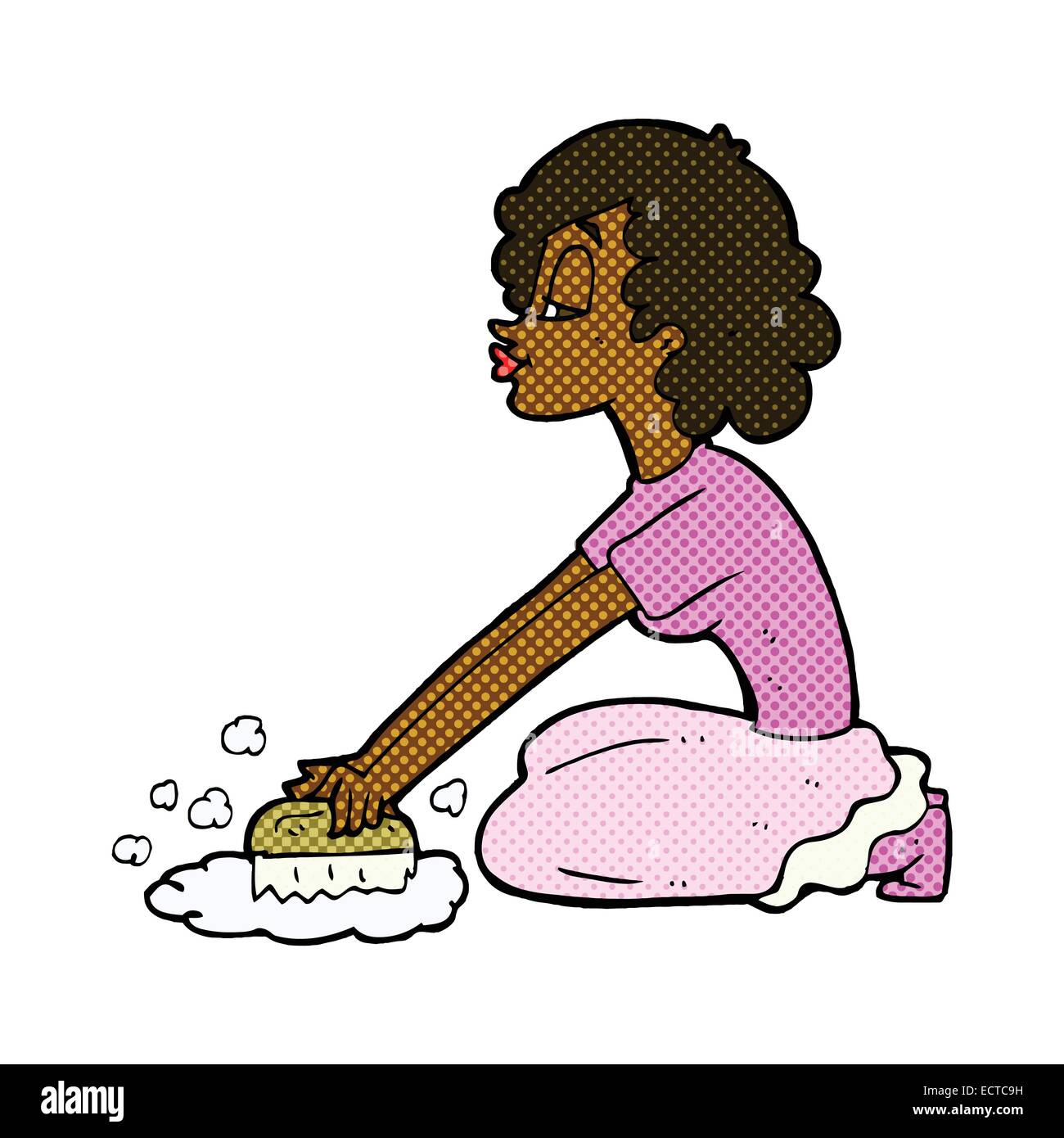retro comic book style cartoon woman scrubbing floor Stock Vector Image ...