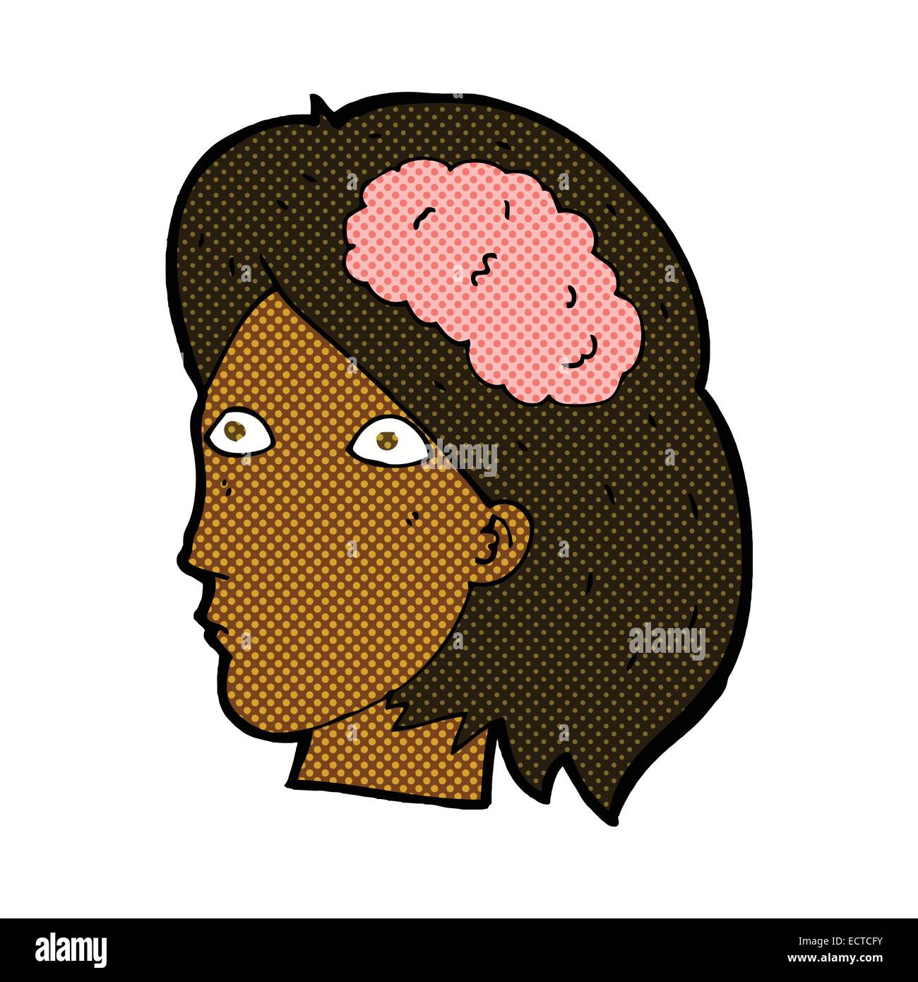 retro comic book style cartoon female head with brain symbol Stock ...