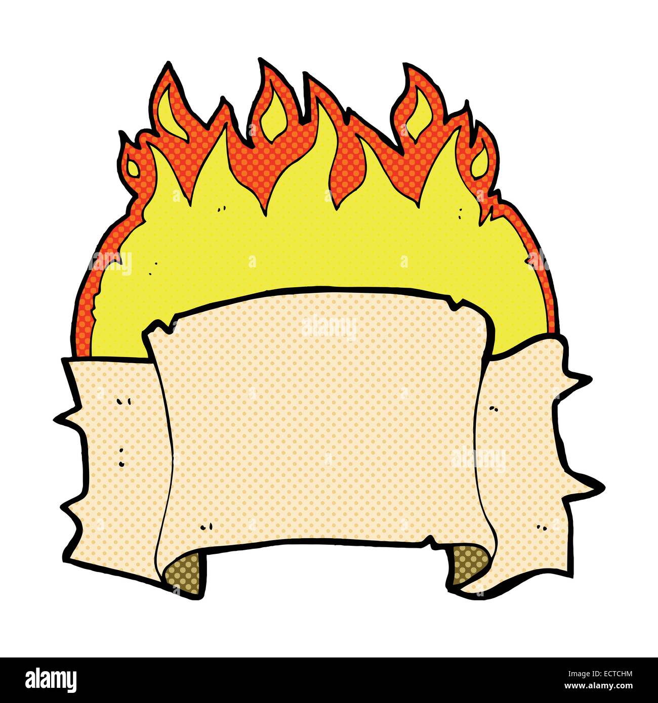 retro comic book style cartoon flaming heraldry scroll banner Stock ...