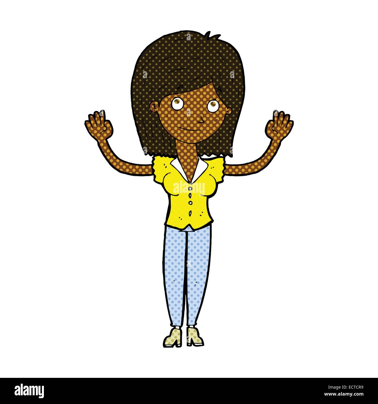 retro comic book style cartoon woman holding up hands Stock Vector ...