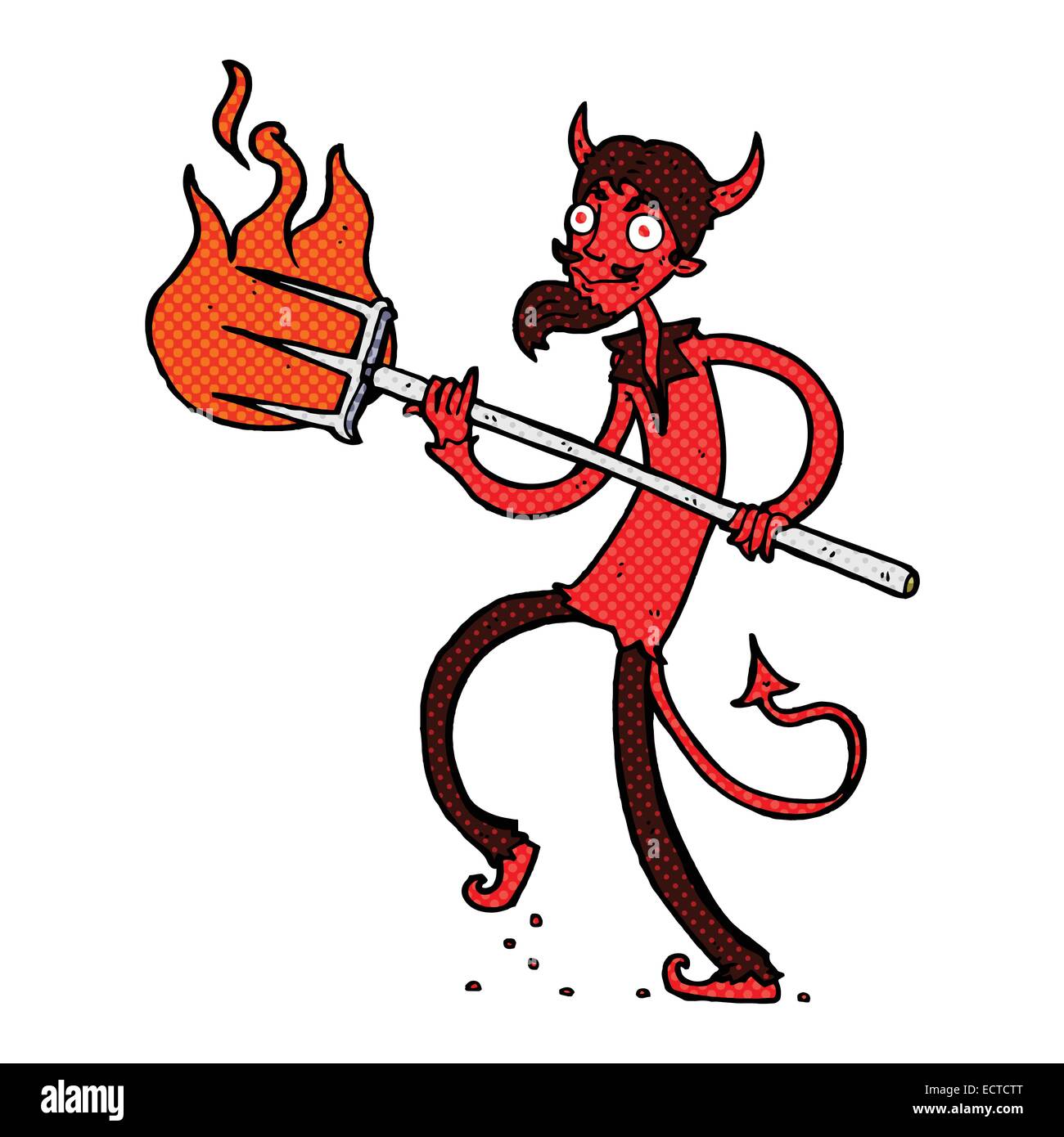retro comic book style cartoon devil with pitchfork Stock Vector Image ...