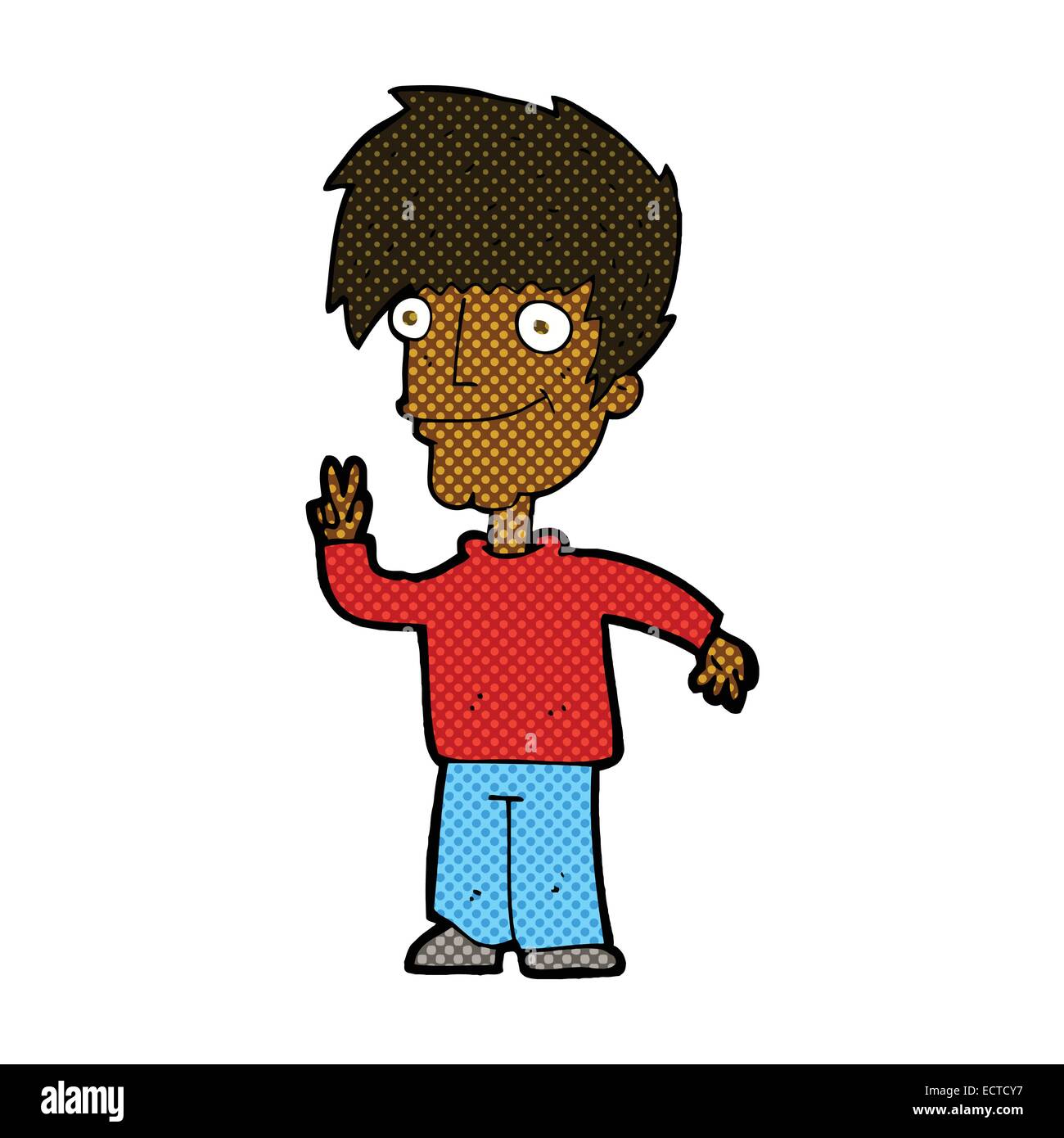 retro comic book style cartoon man giving peace sign Stock Vector Image ...