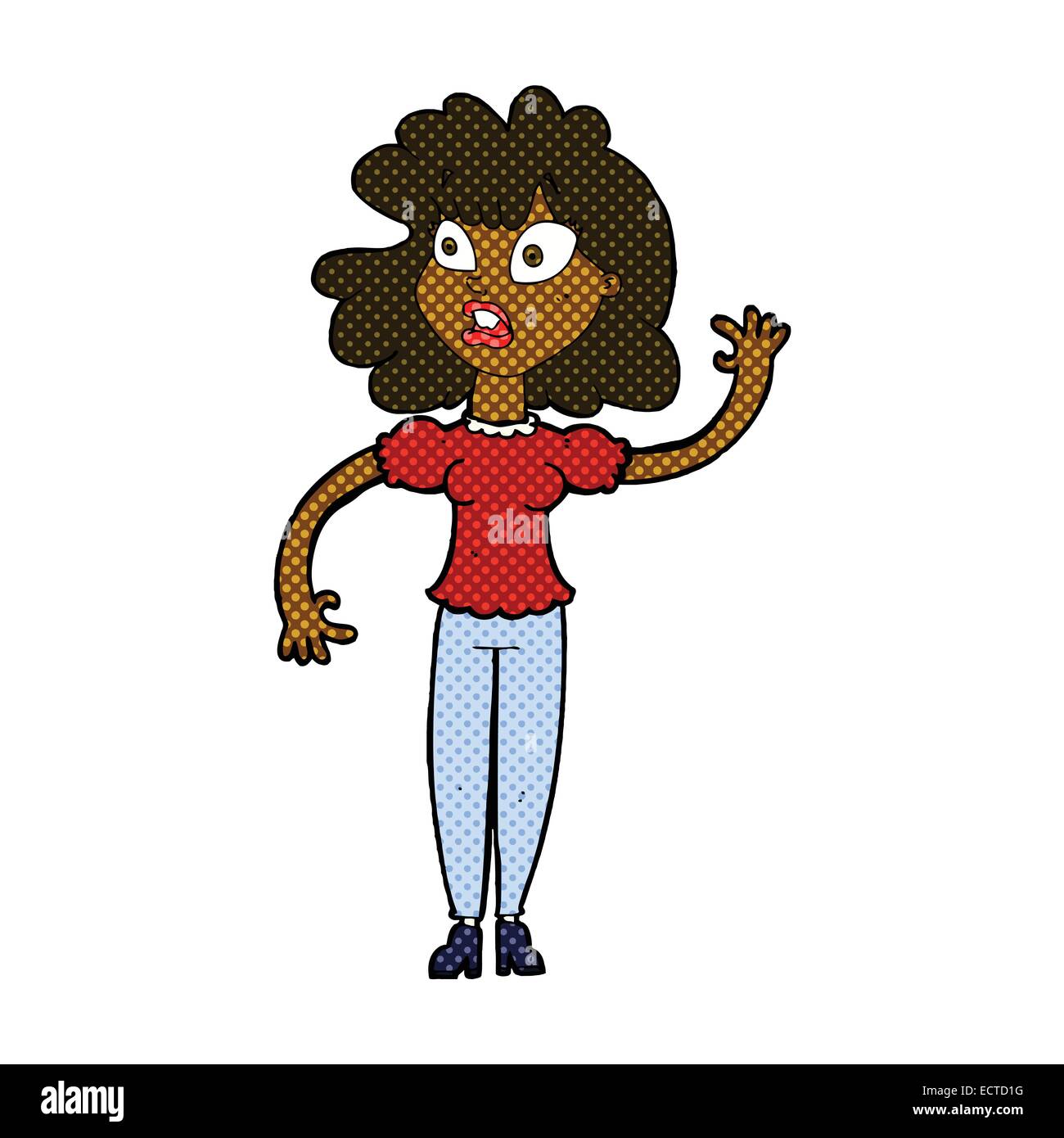 retro comic book style cartoon worried woman waving Stock Vector Image ...