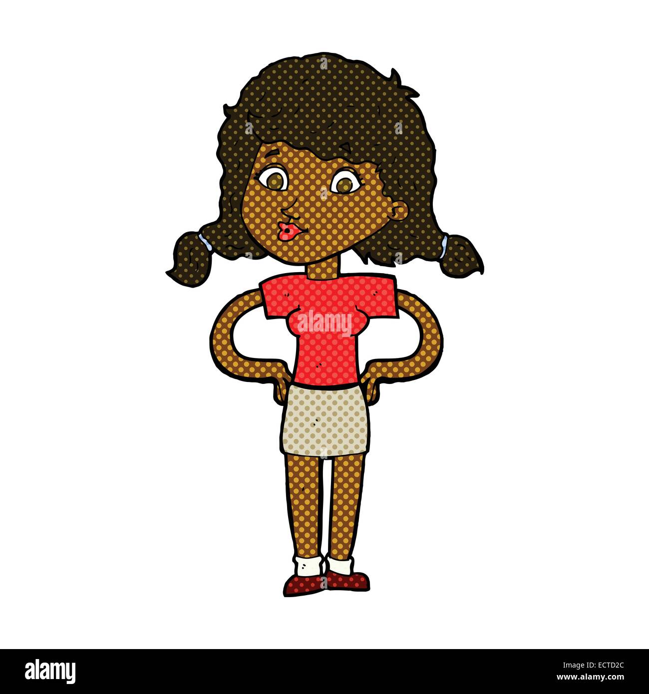 retro comic book style cartoon pretty girl with hands on hips Stock ...