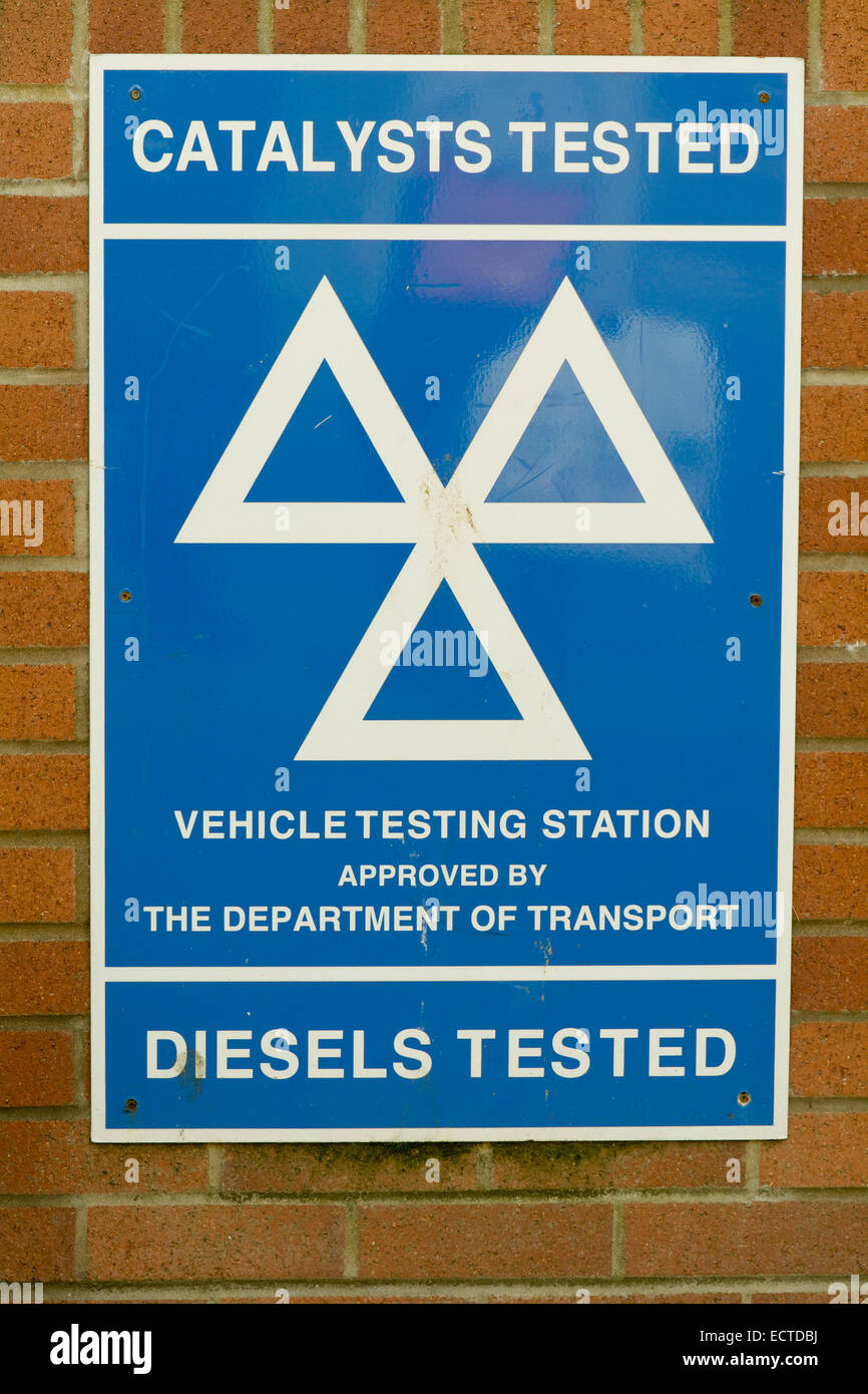 Cataylsts tested at MOT Testing Station sign Stock Photo - Alamy