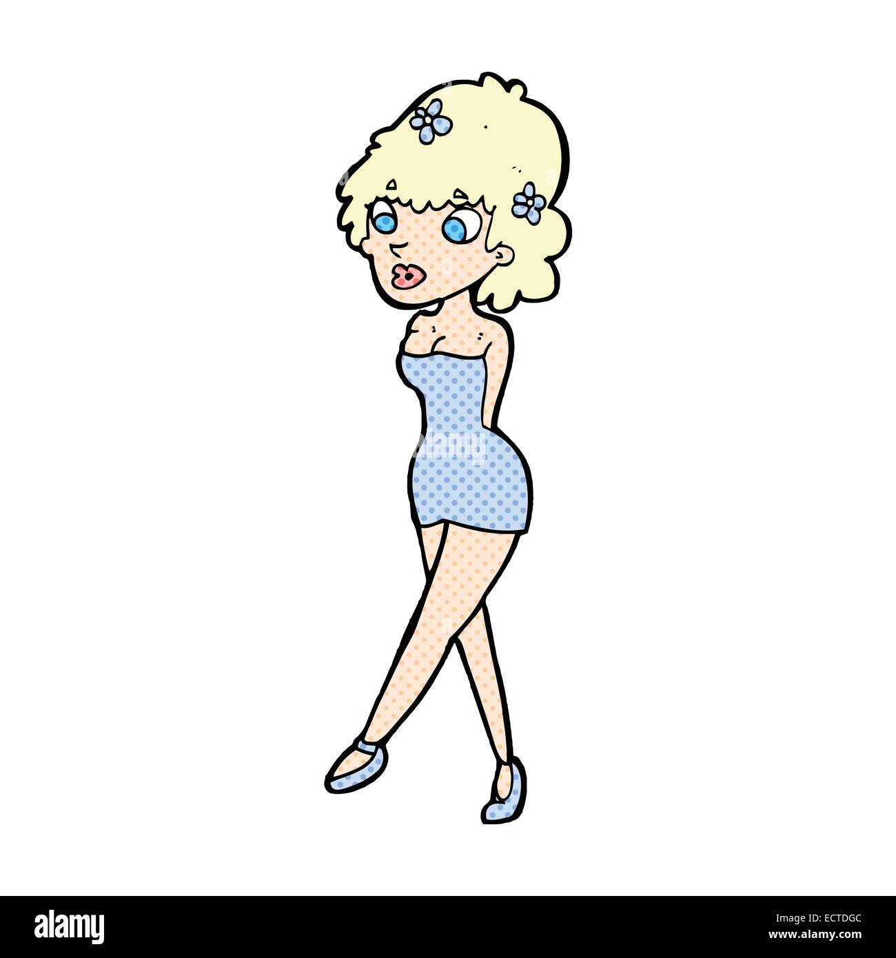 retro comic book style cartoon woman posing in dress Stock Vector Image ...