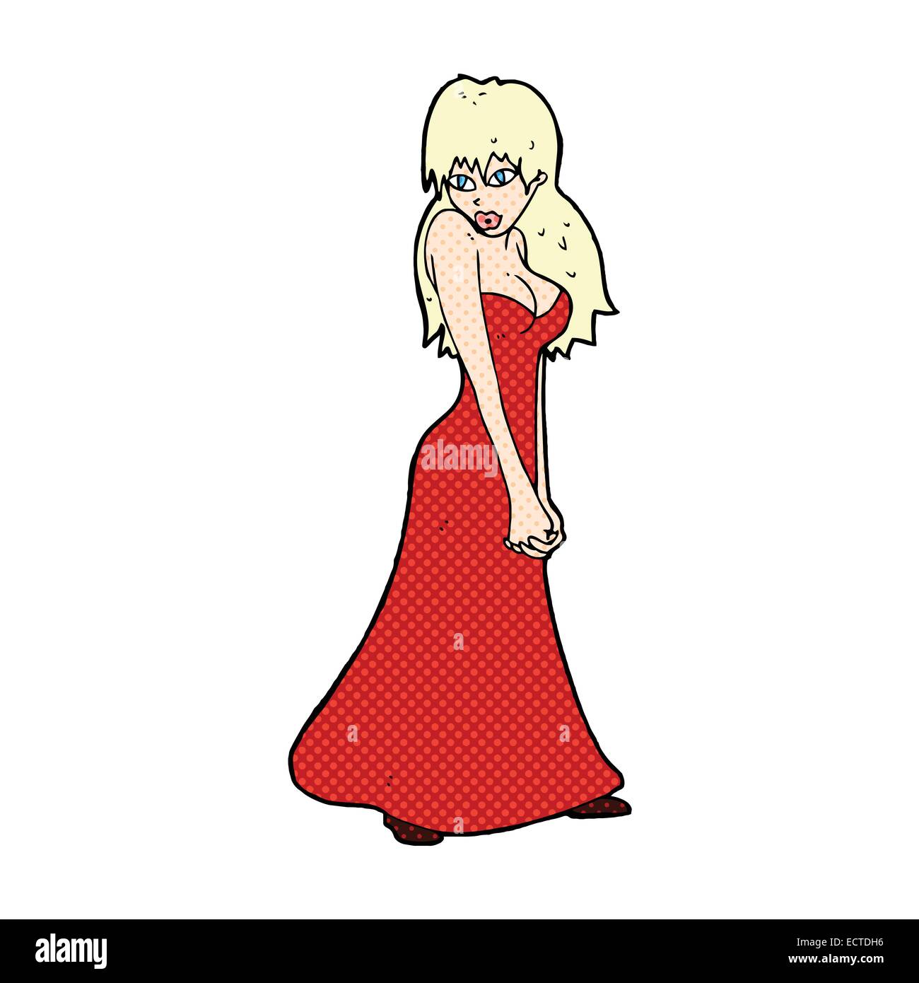 retro comic book style cartoon pretty woman in dress Stock Vector Image ...