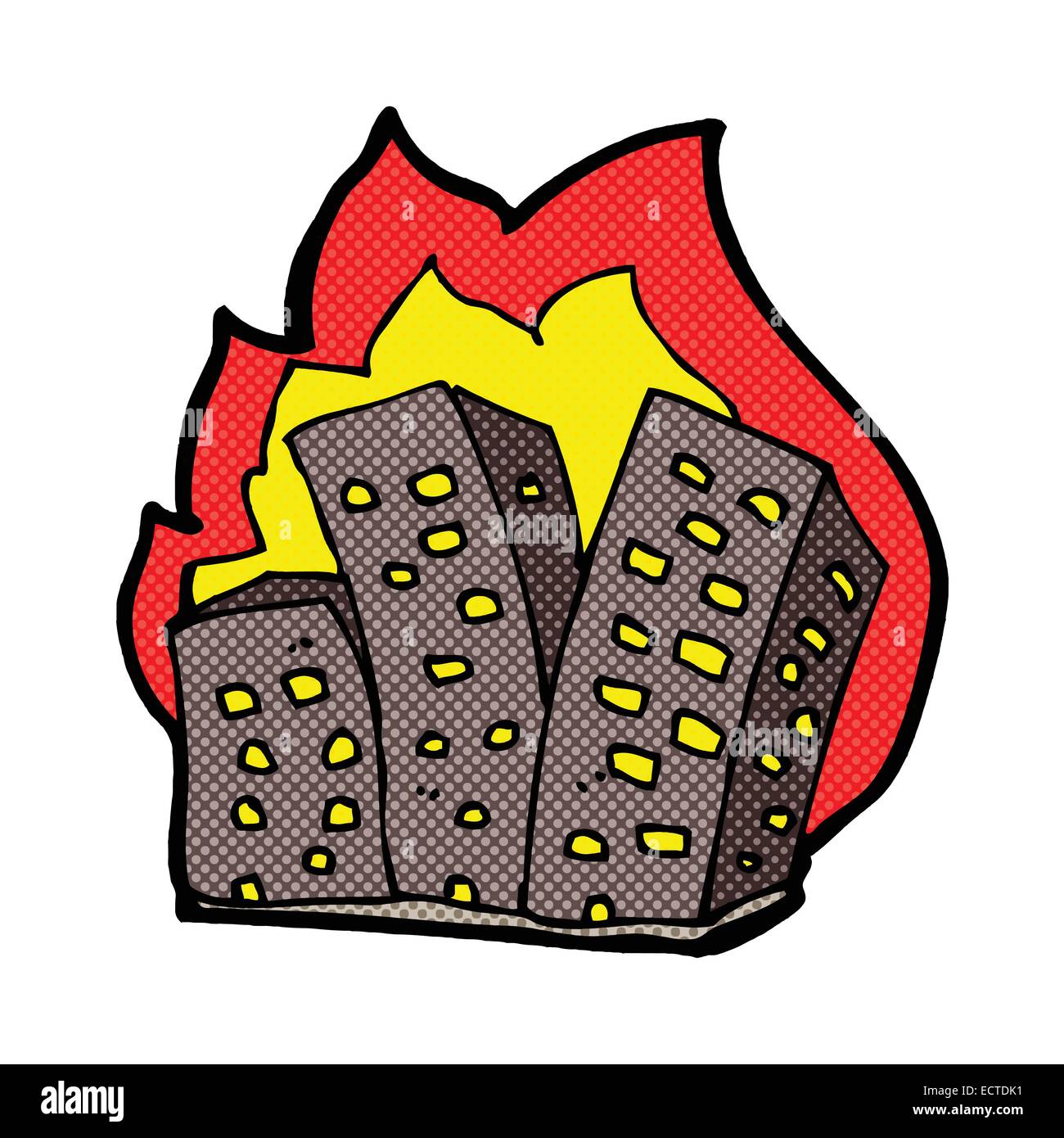 retro comic book style cartoon burning buildings Stock Vector Image ...