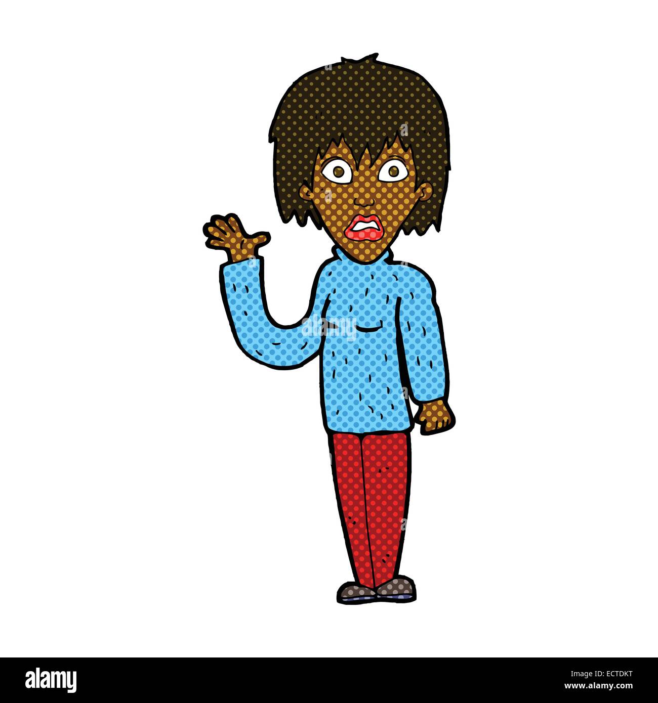 retro comic book style cartoon shocked woman waving hand Stock Vector ...