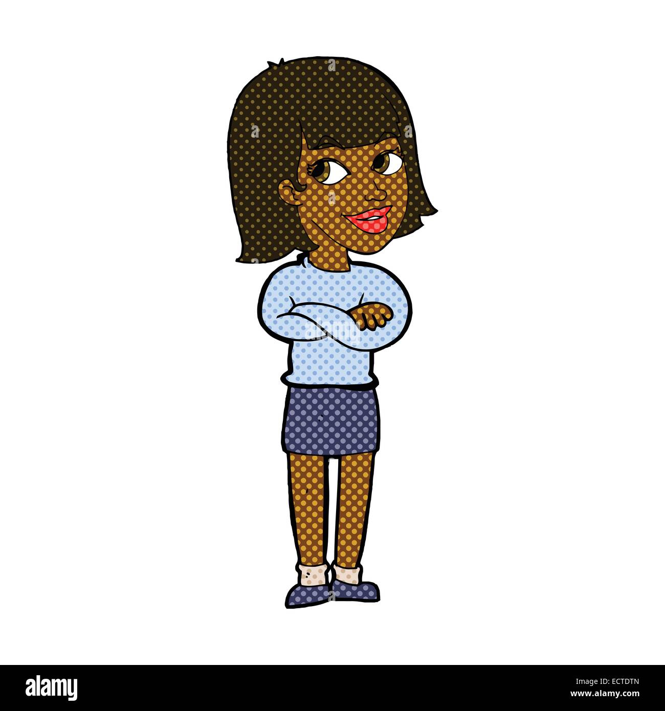 retro comic book style cartoon happy woman looking over Stock Vector ...