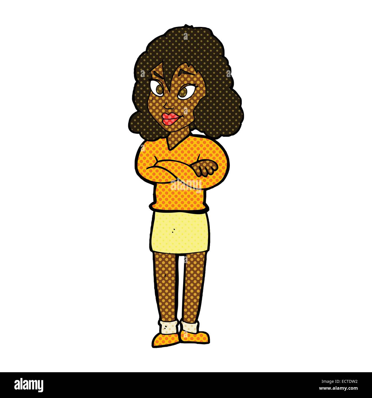 retro comic book style cartoon woman with crossed arms Stock Vector ...