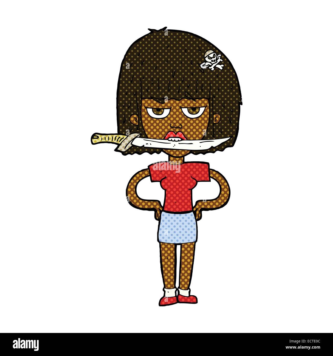 retro comic book style cartoon woman with knife between teeth Stock ...