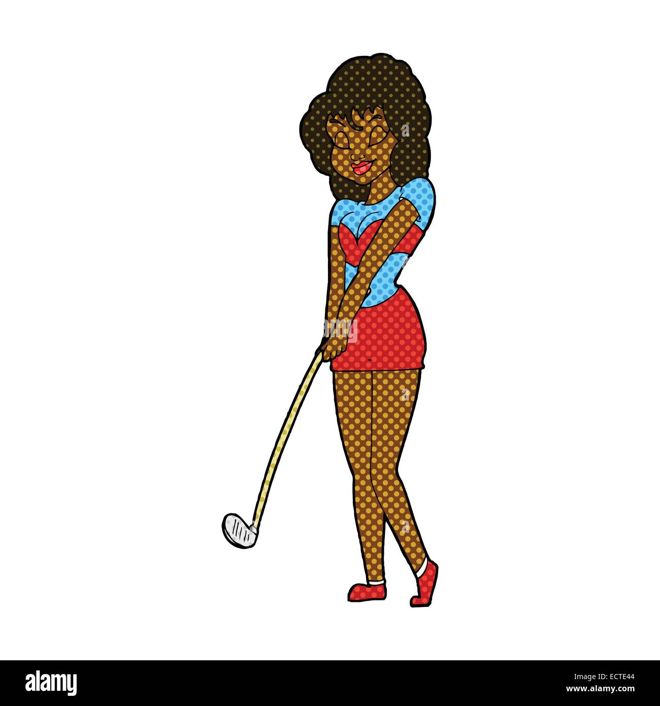 retro comic book style cartoon woman playing golf Stock Vector Image ...