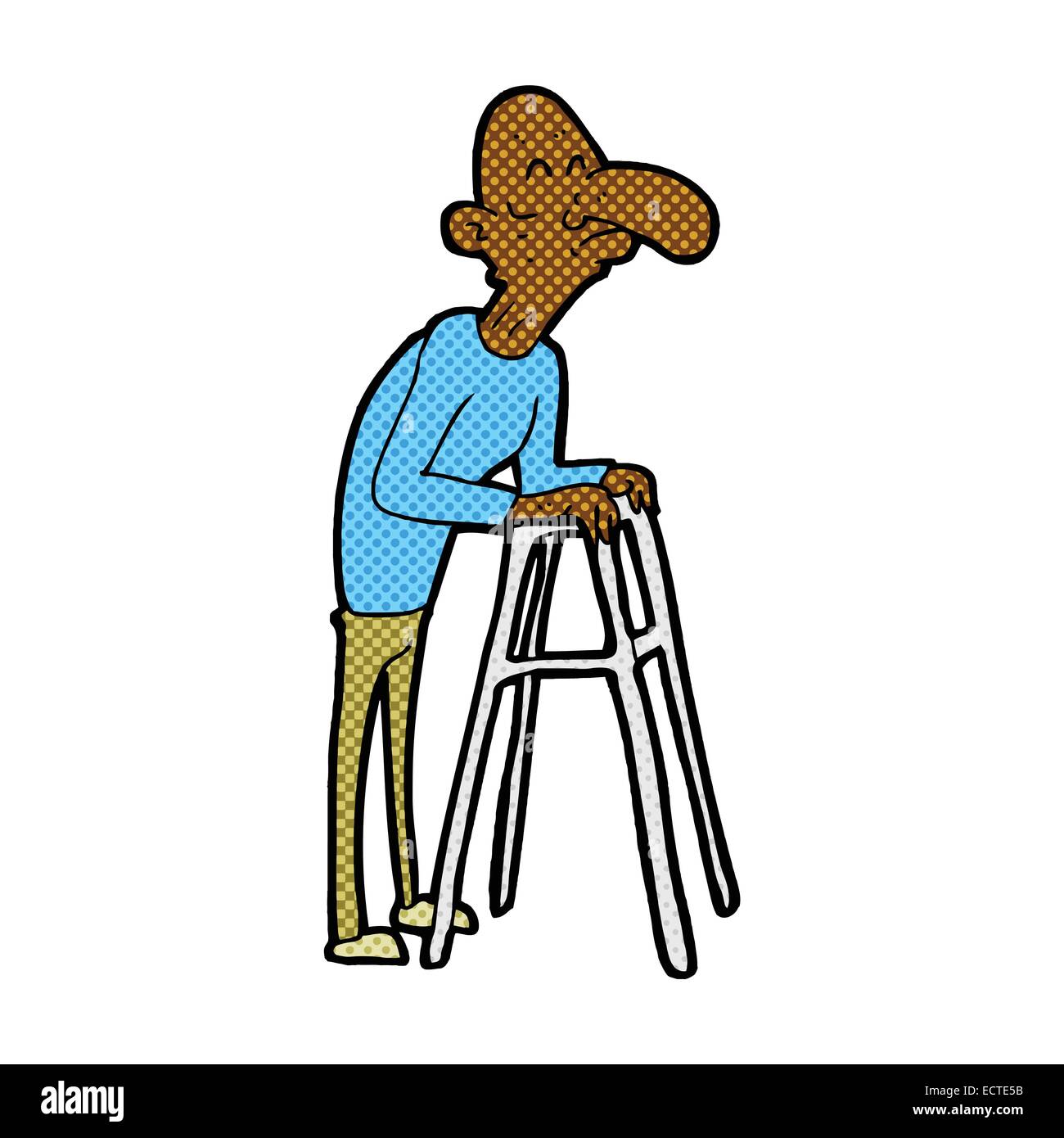 retro comic book style cartoon old man with walking frame Stock Vector ...