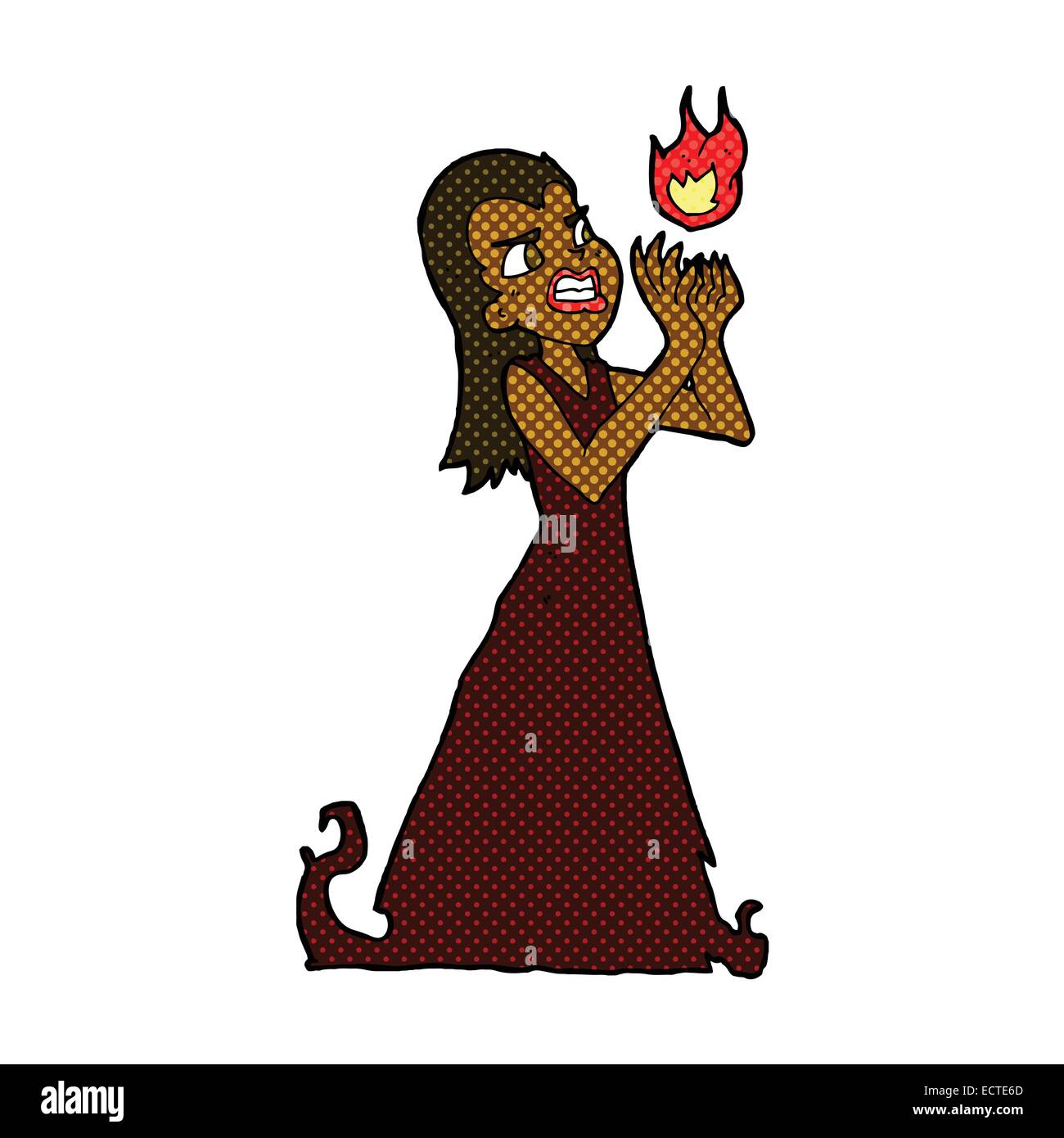 retro comic book style cartoon witch woman casting spell Stock Vector ...