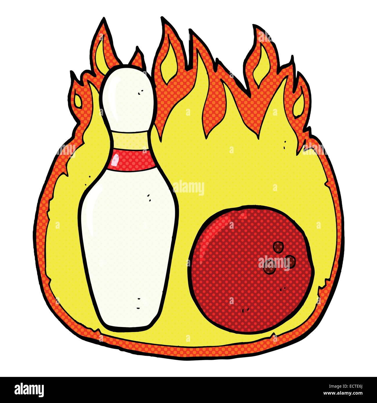 ten pin bowling retro comic book style cartoon symbol with fire Stock ...