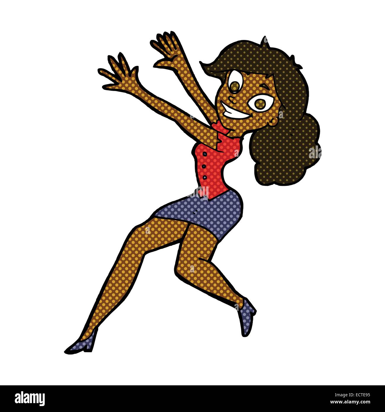 retro comic book style cartoon happy woman jumping Stock Vector Image ...