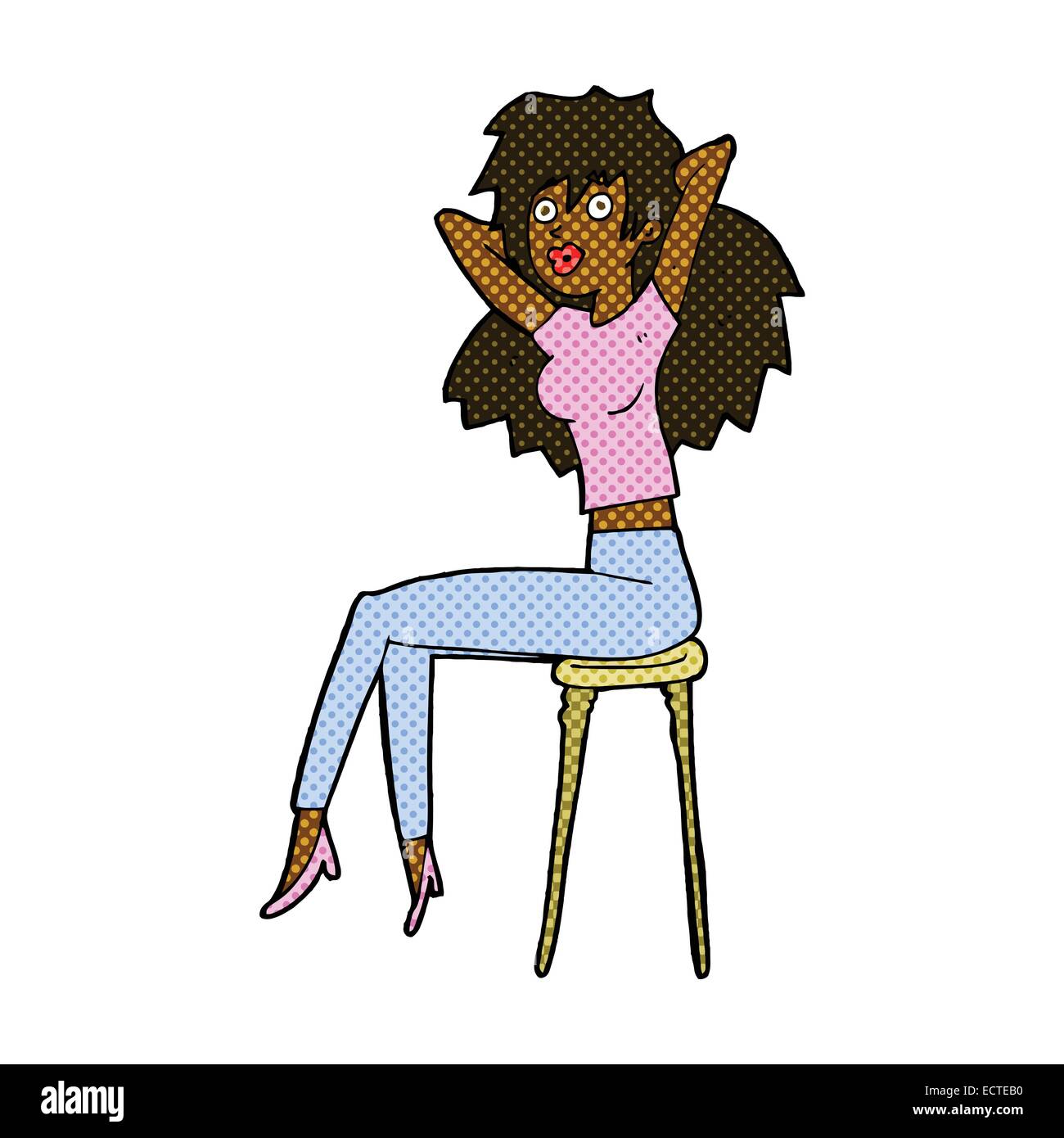 retro comic book style cartoon woman posing on stool Stock Vector Image ...