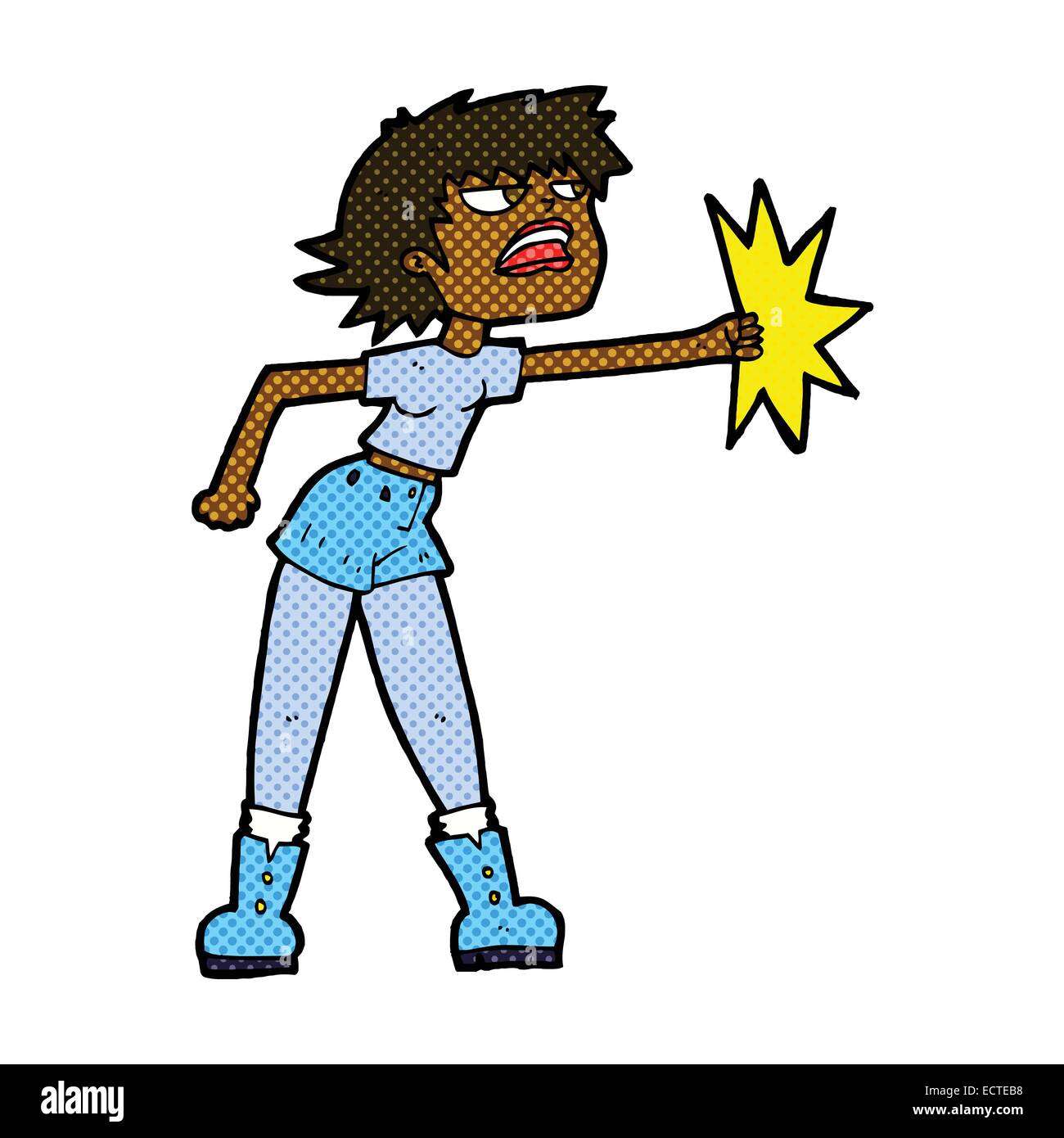 retro comic book style cartoon woman punching Stock Vector Image & Art ...
