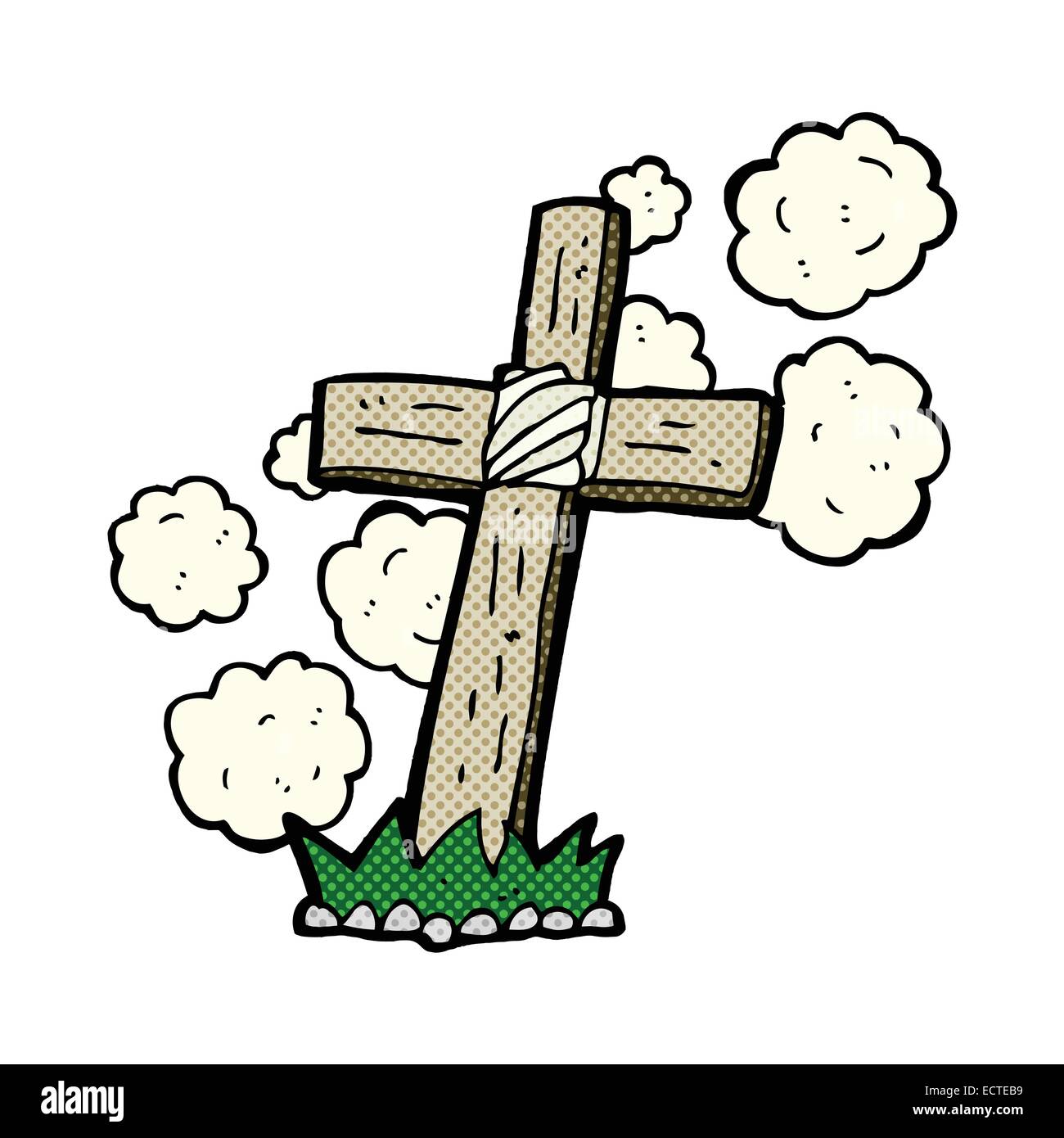 retro comic book style cartoon wooden cross grave Stock Vector Image ...