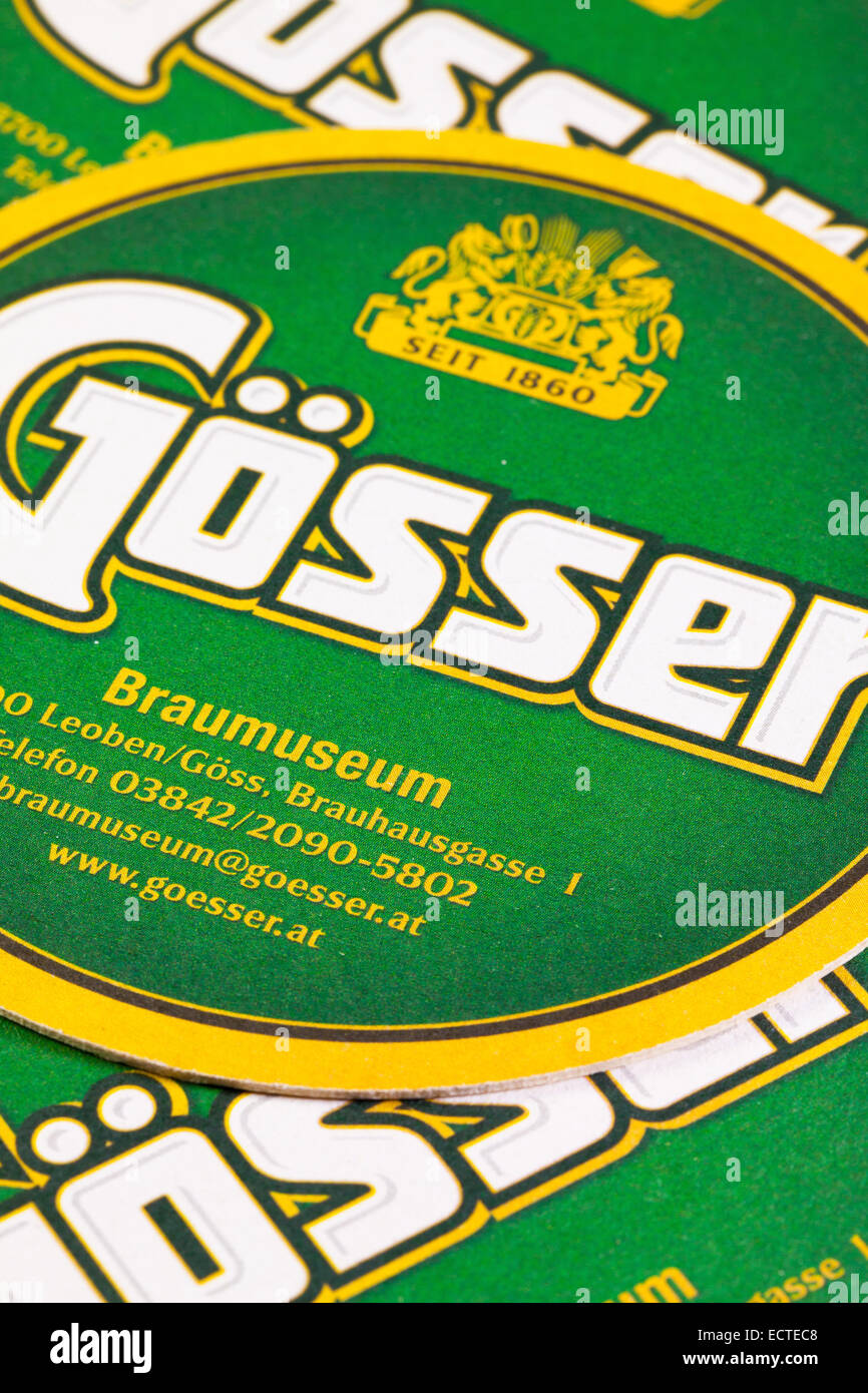 GERMANY,DRESDEN - September 20,2014:Beermats from Gosser beer.Gosser ...