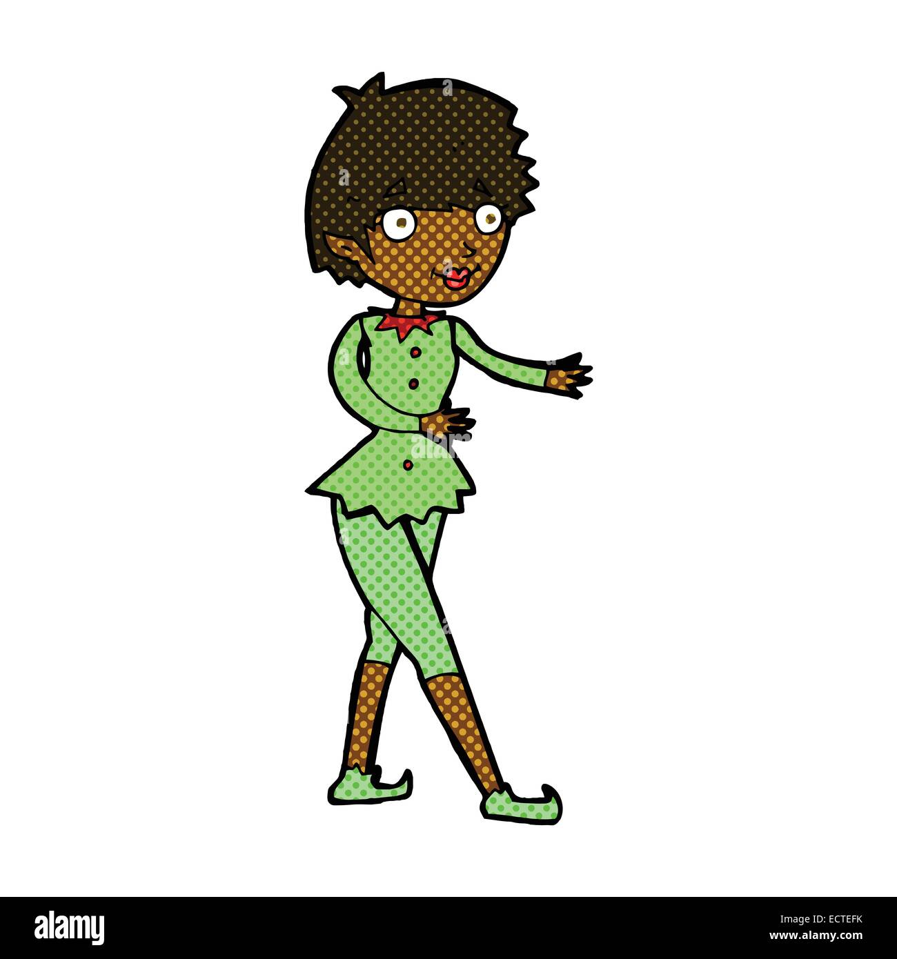 retro comic book style cartoon christmas elf woman Stock Vector Image ...