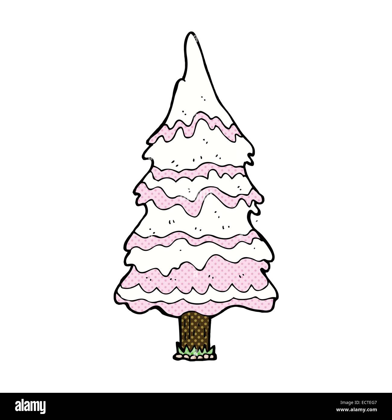 retro comic book style cartoon pink snowy tree Stock Vector Image & Art ...