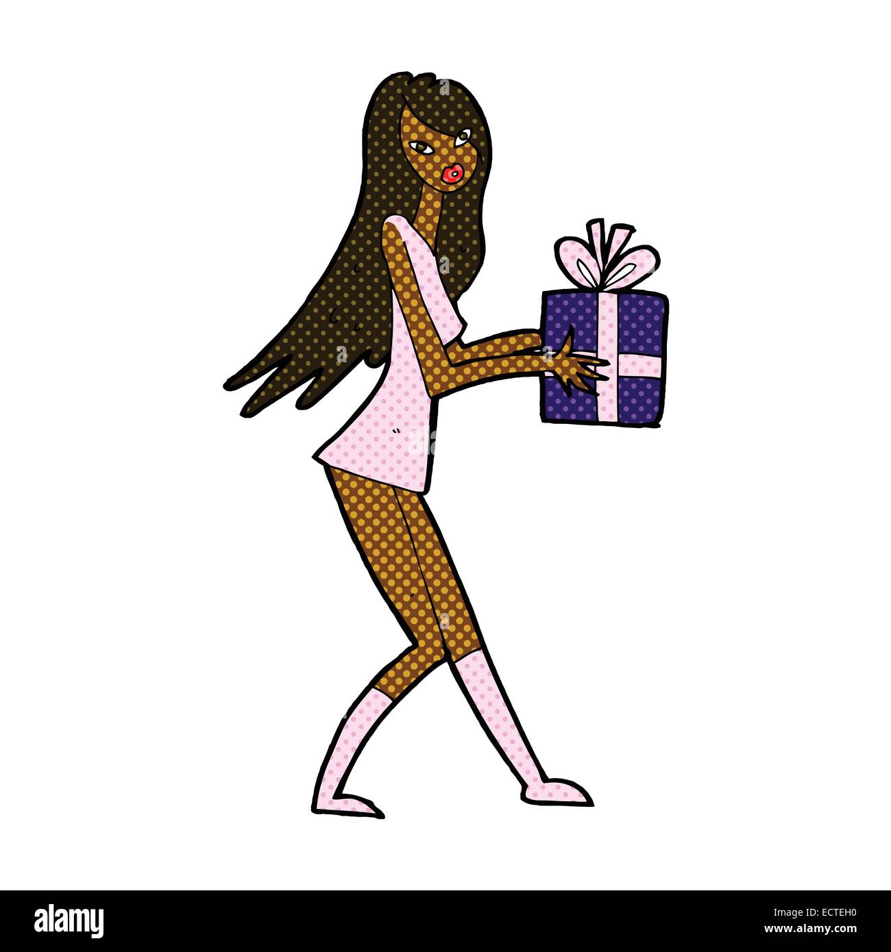 retro comic book style cartoon fashion girl with present Stock Vector ...