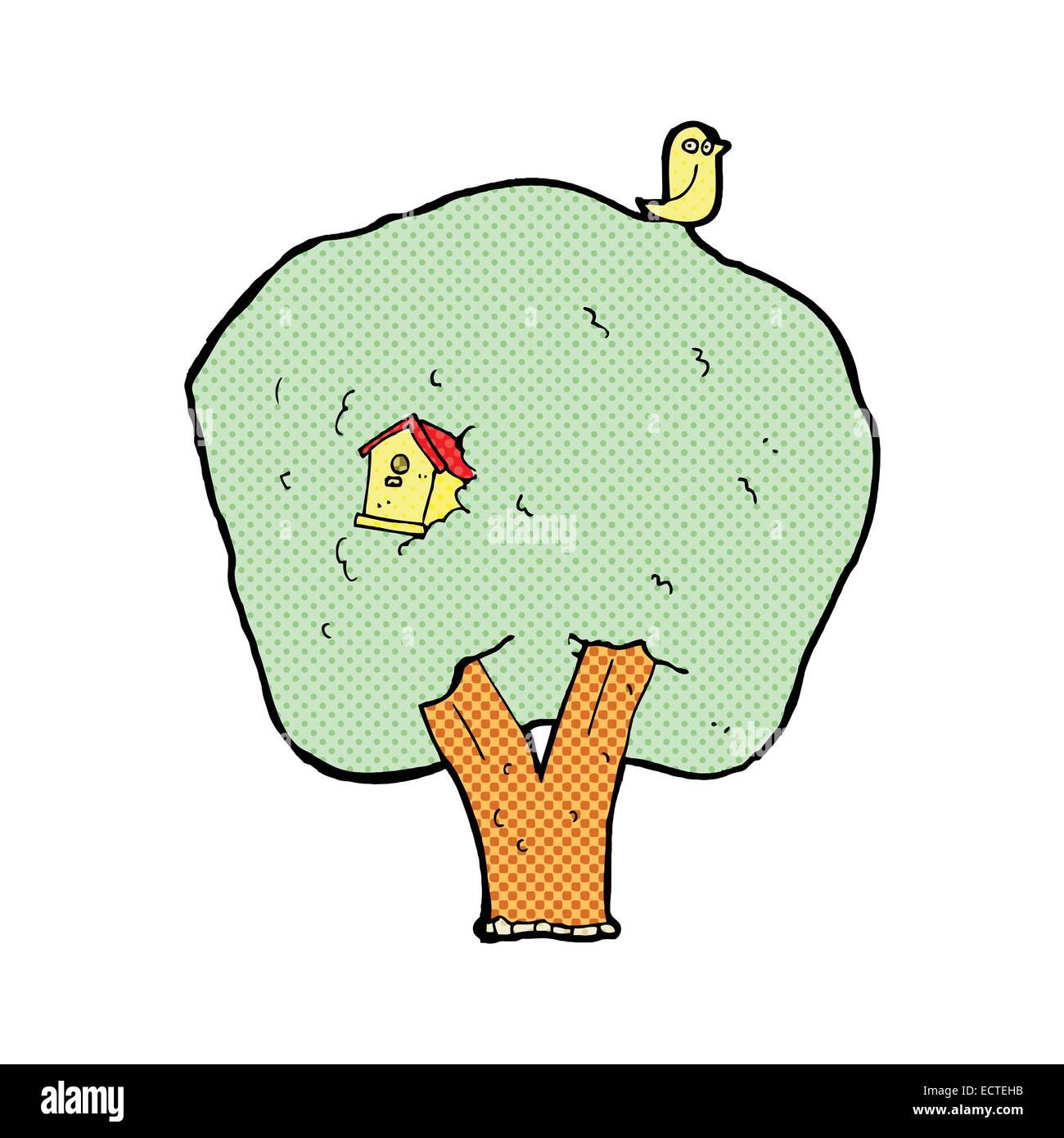 retro comic book style cartoon tree with birdhouse Stock Vector Image ...