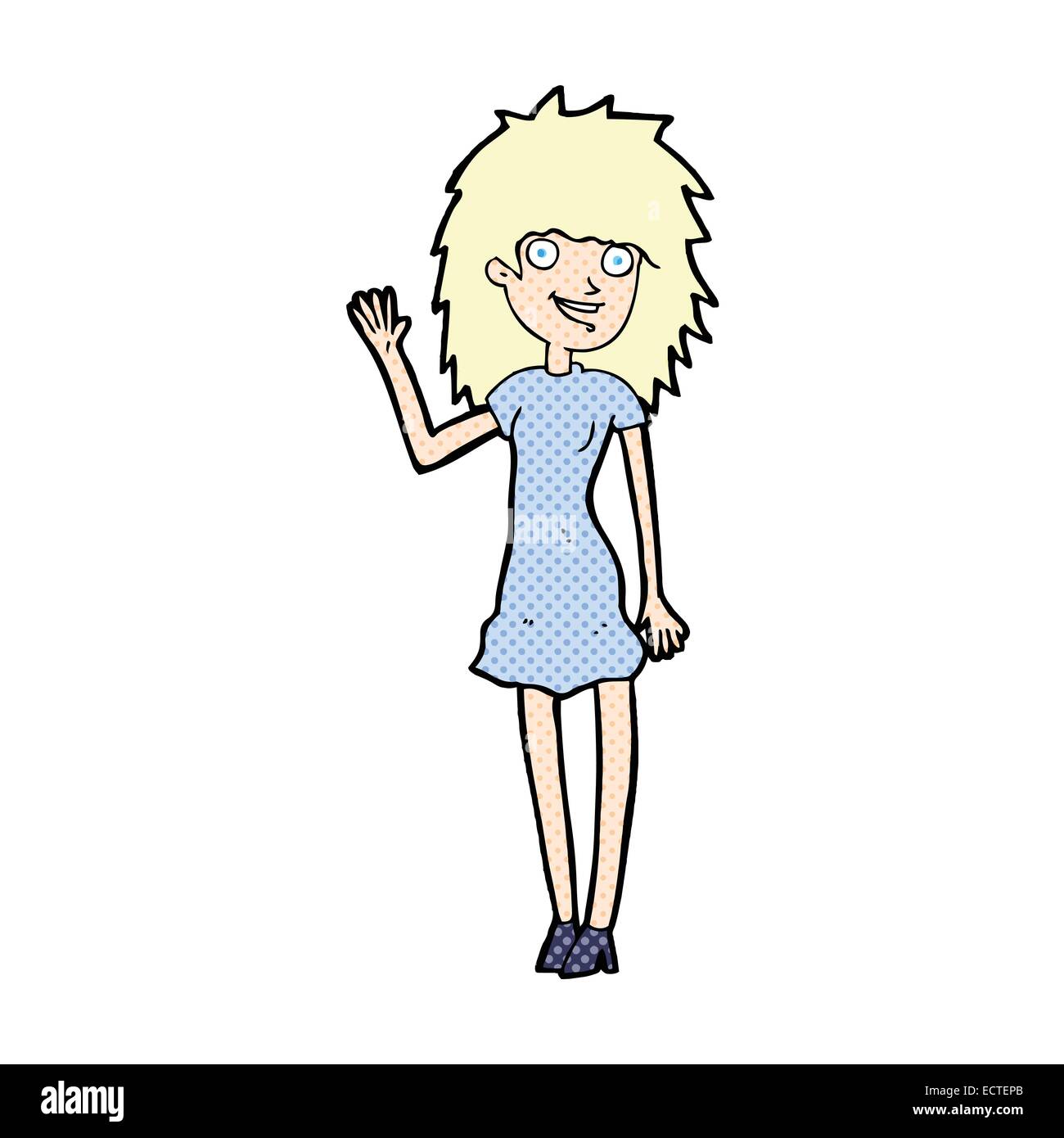 retro comic book style cartoon happy woman waving Stock Vector Image ...